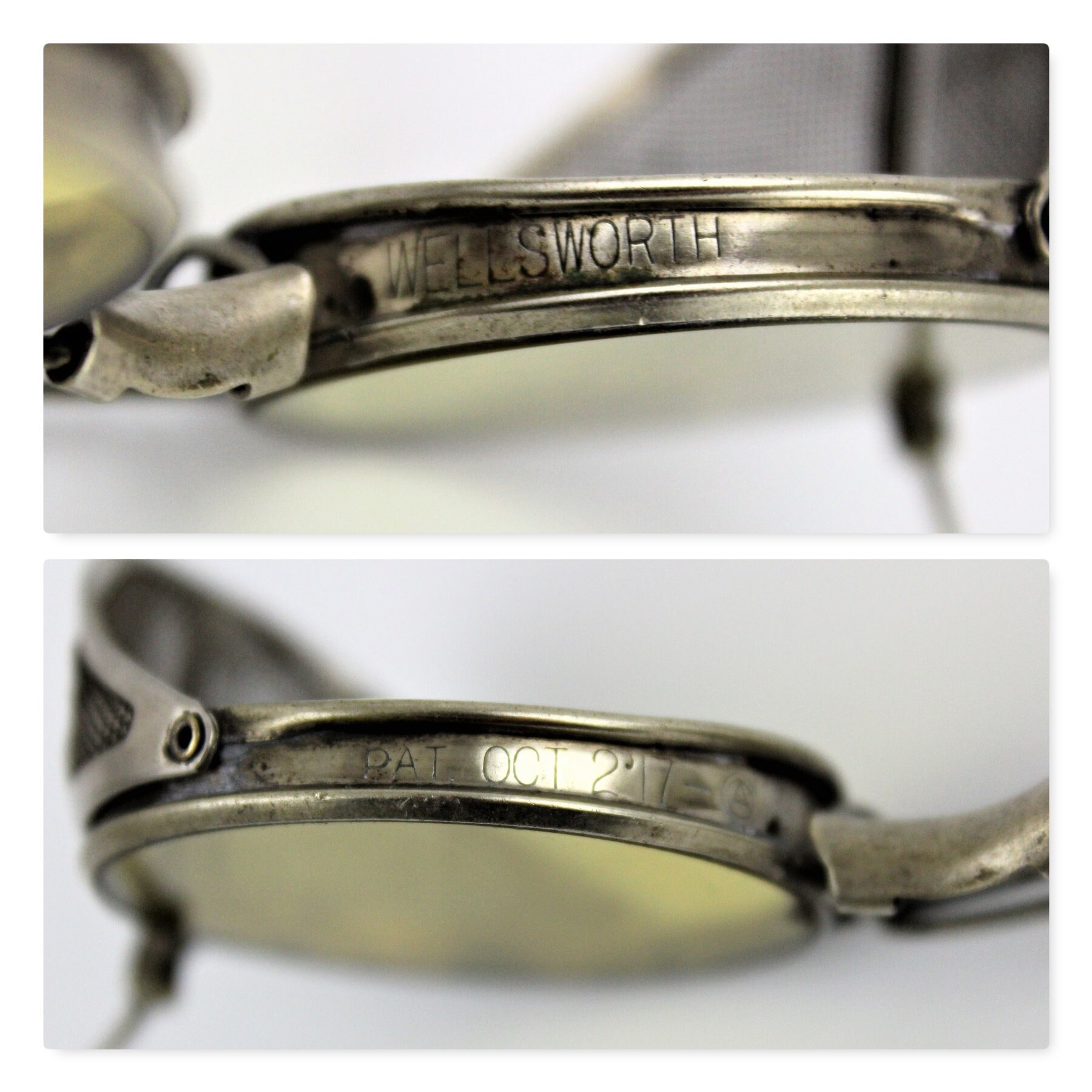 Antique 1917 Pair of Yellow Lens Wellsworth Safety Goggles