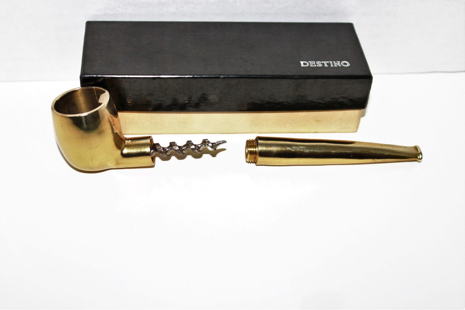 Vintage Corkscrew, Brass Tobacco Pipe shaped Corkscrew w/ Cap Lifter in ...