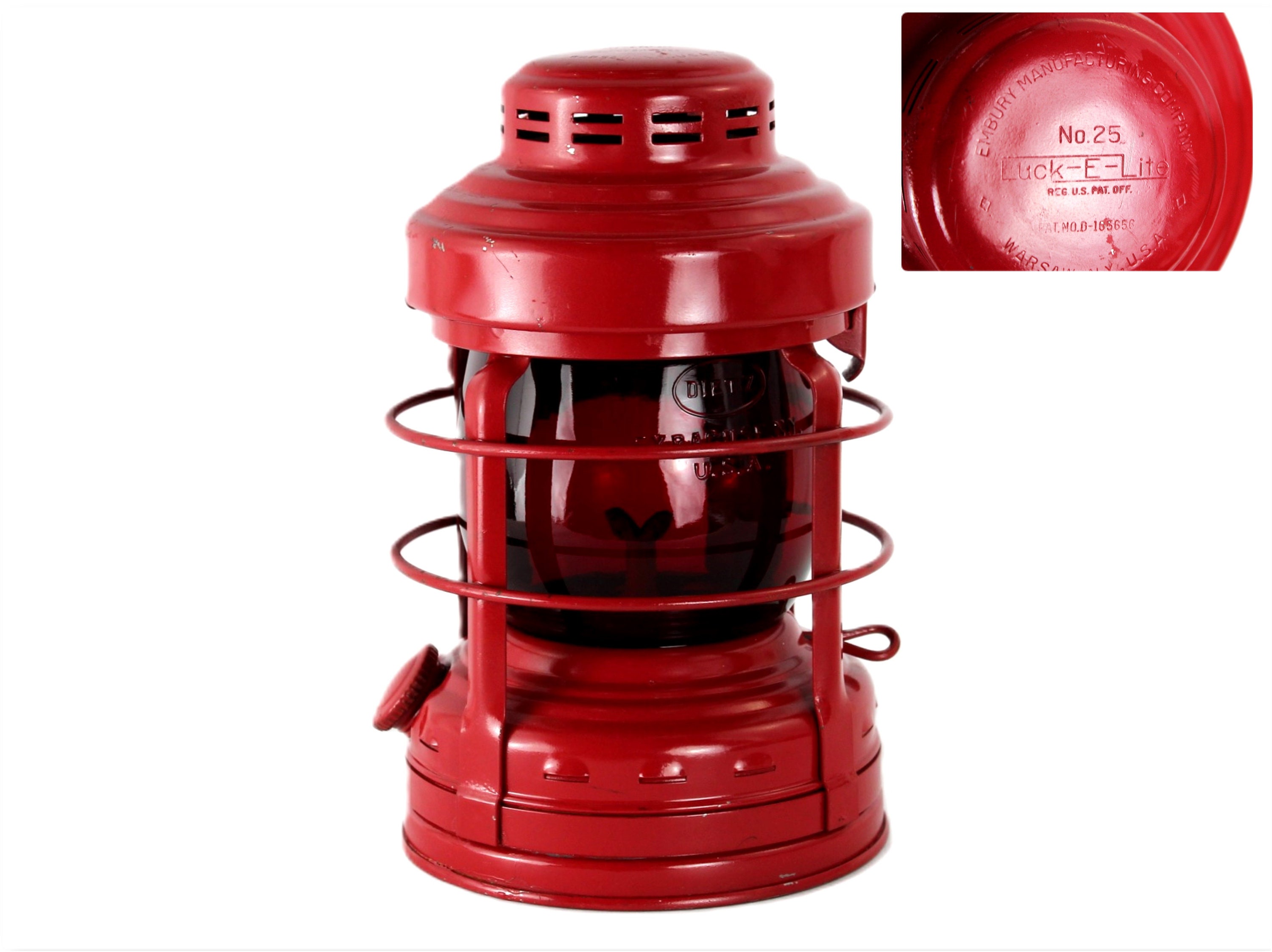 Vintage Embury Luck-E-Lite No.25 Lantern, Red Globe Lantern
