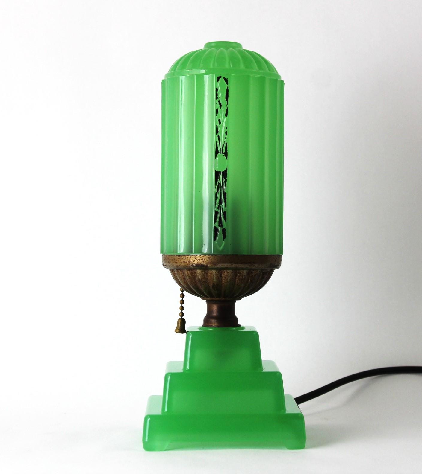 Art Deco Jadeite Glass Boudoir Lamp