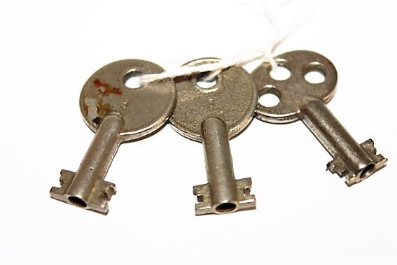 Vintage Set of Three Skeleton keys, Double Sided Skeleton Key