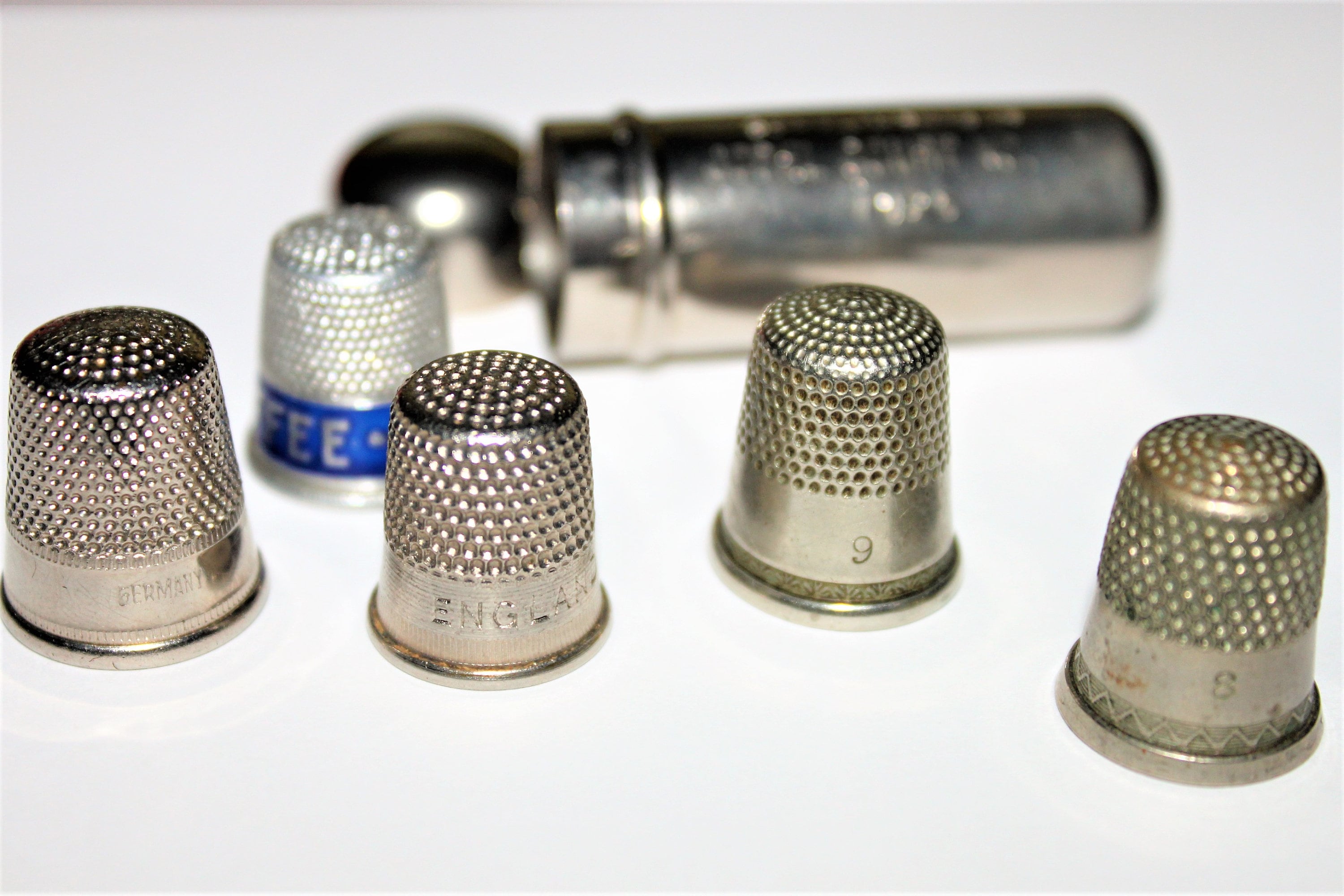 Antique Silver Plated Thimble Holder Engraved ‘Compliments of Jobel ...