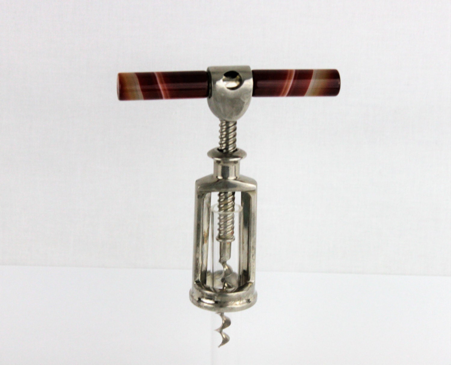 Vintage German Rollover Handle Corkscrew with Agate Stone Handle