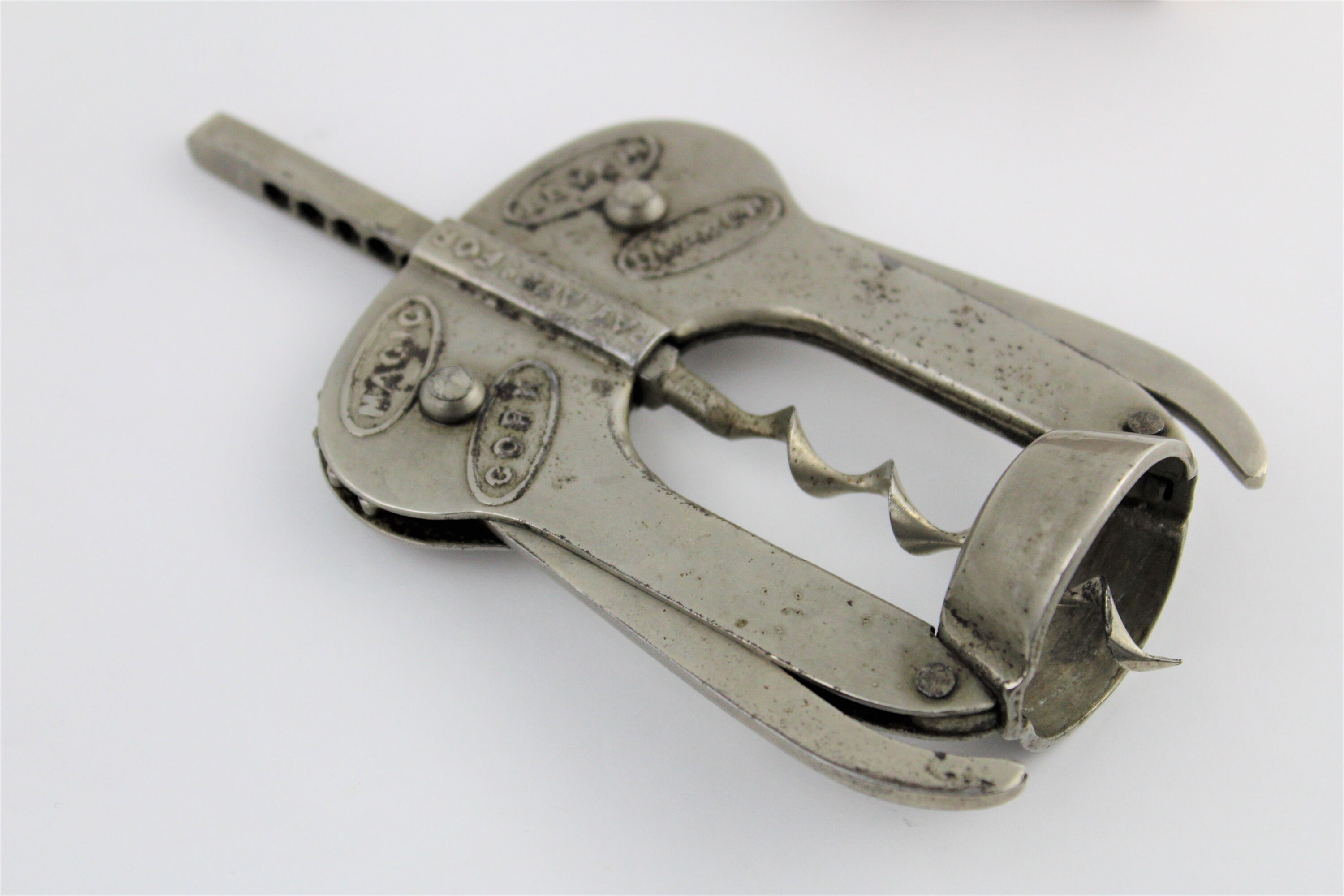 Antique English Magic Lever Cork Drawer, Corkscrew, Wine Opener