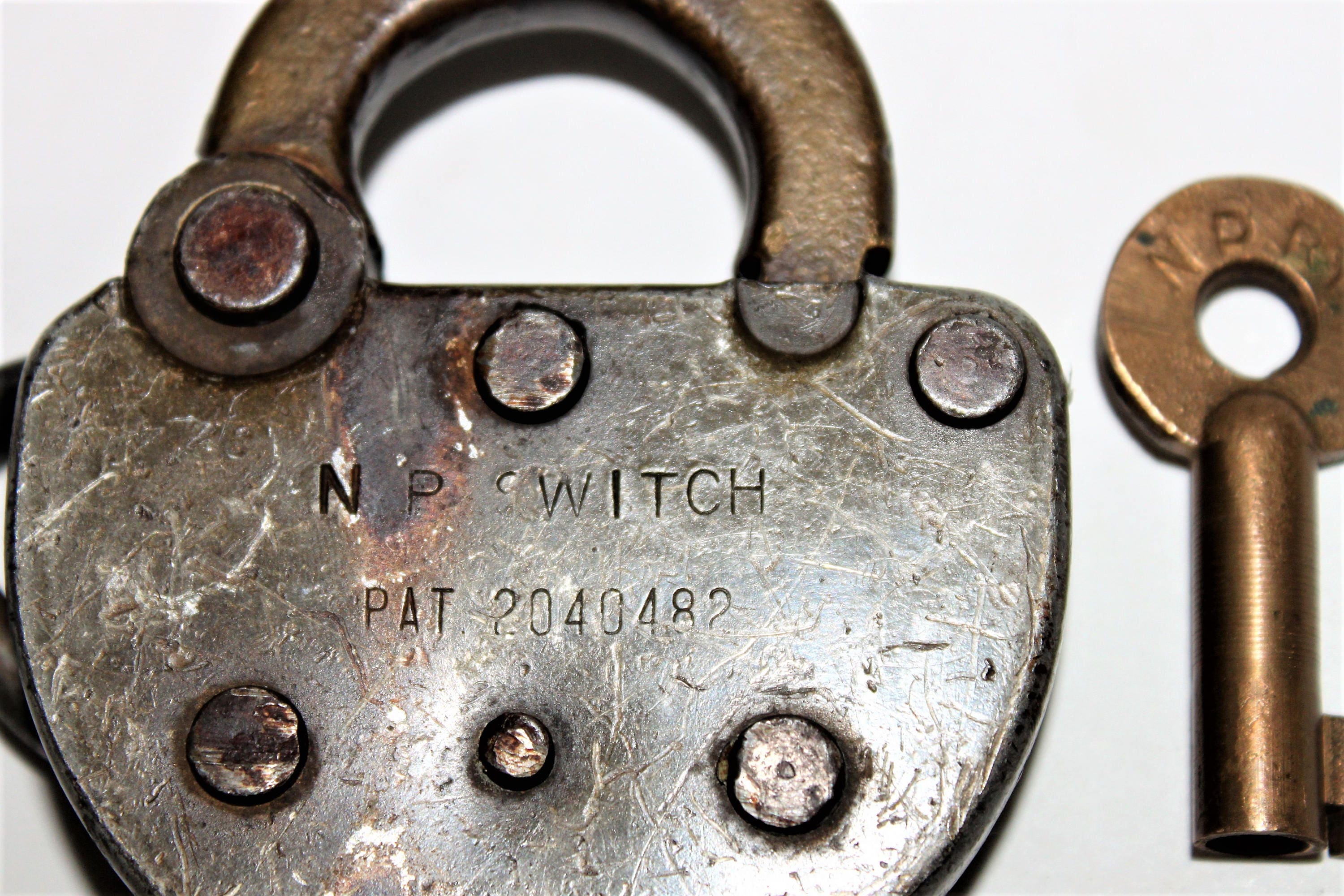 Vintage Adlake Switch Lock made for the Northern Pacific Railroad with Brass Hollow Barrel Key ...