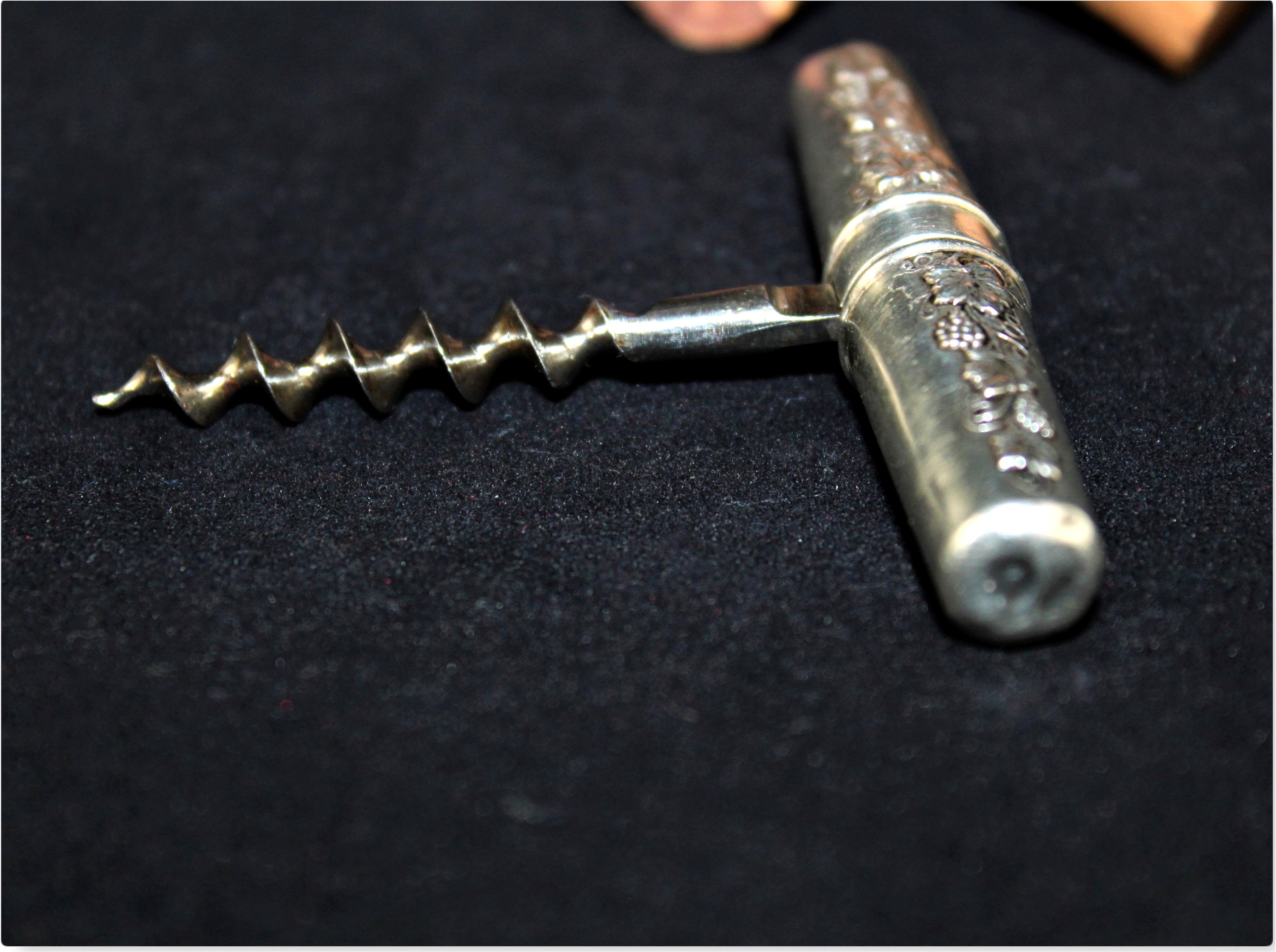 Antique Silver Roundlet Style Corkscrew, Wine Bottle Opener