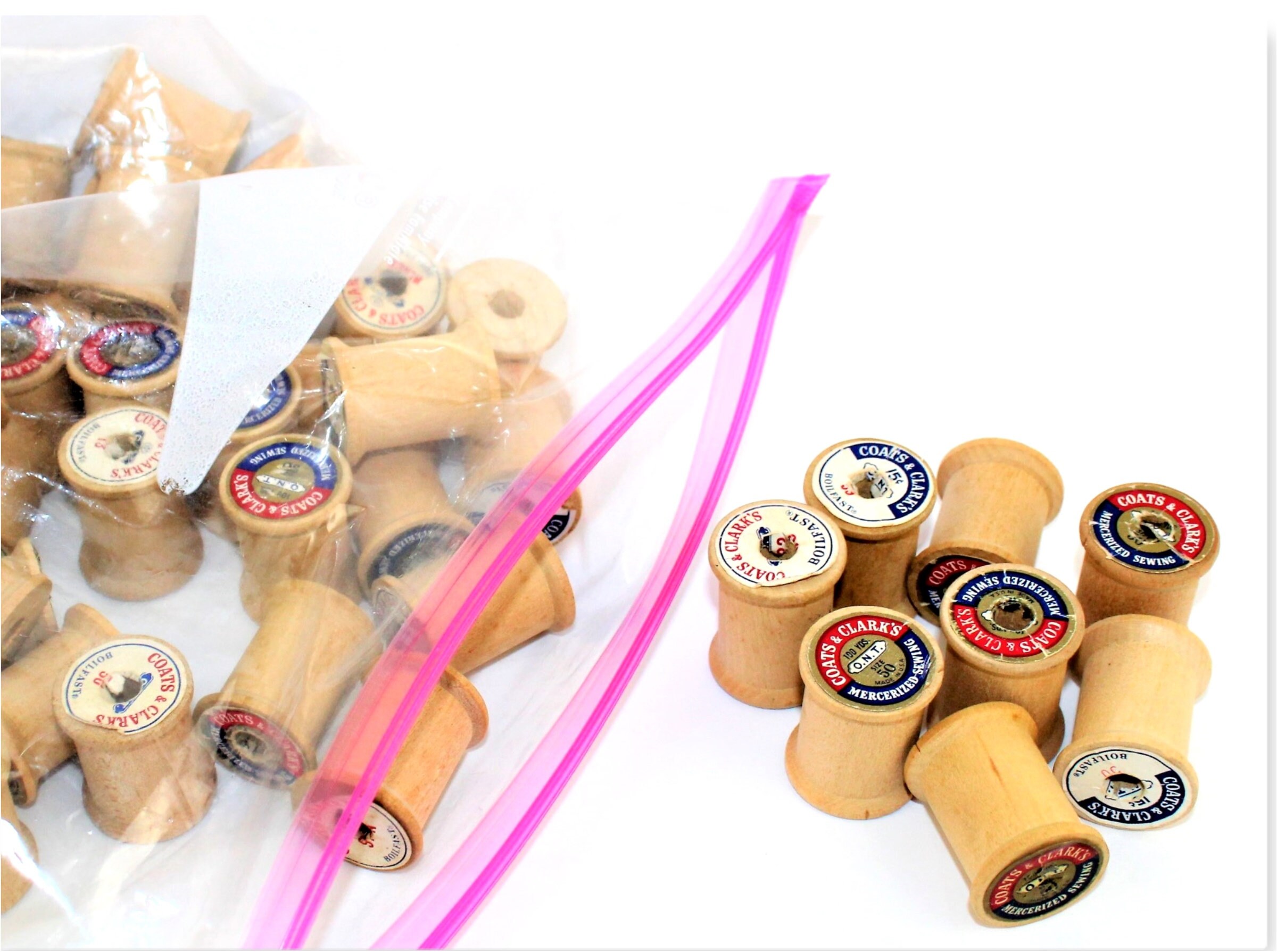 48 Vintage Wooden Coats and Clark Thread Spools, Wooden Spools