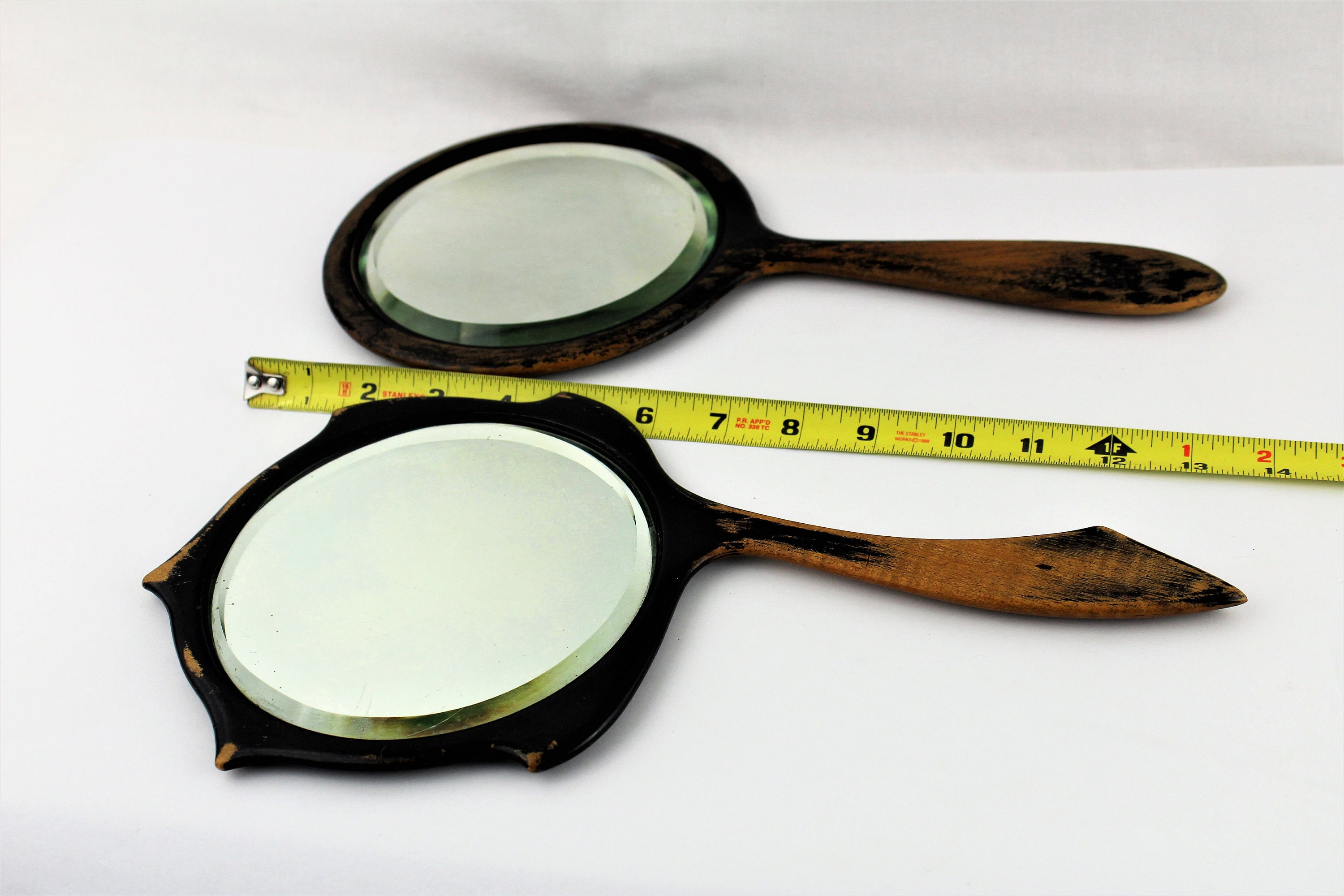 Antique Pair of Wood Frame Hand Mirrors