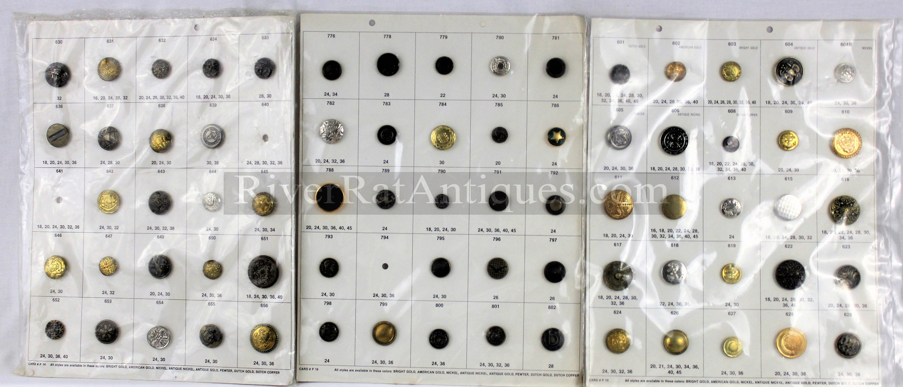 Three Vintage 1960s Button Merchandise Display Catalog Cards, Meatl Buttons