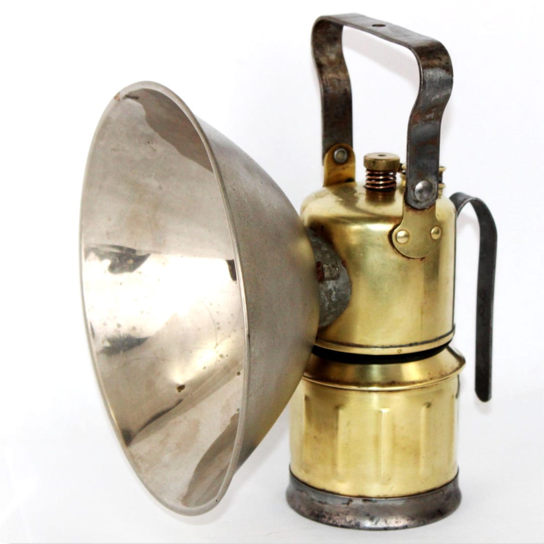 Vintage 1930s Justrite Carbide Lantern: Large Industrial Brass Miner's ...