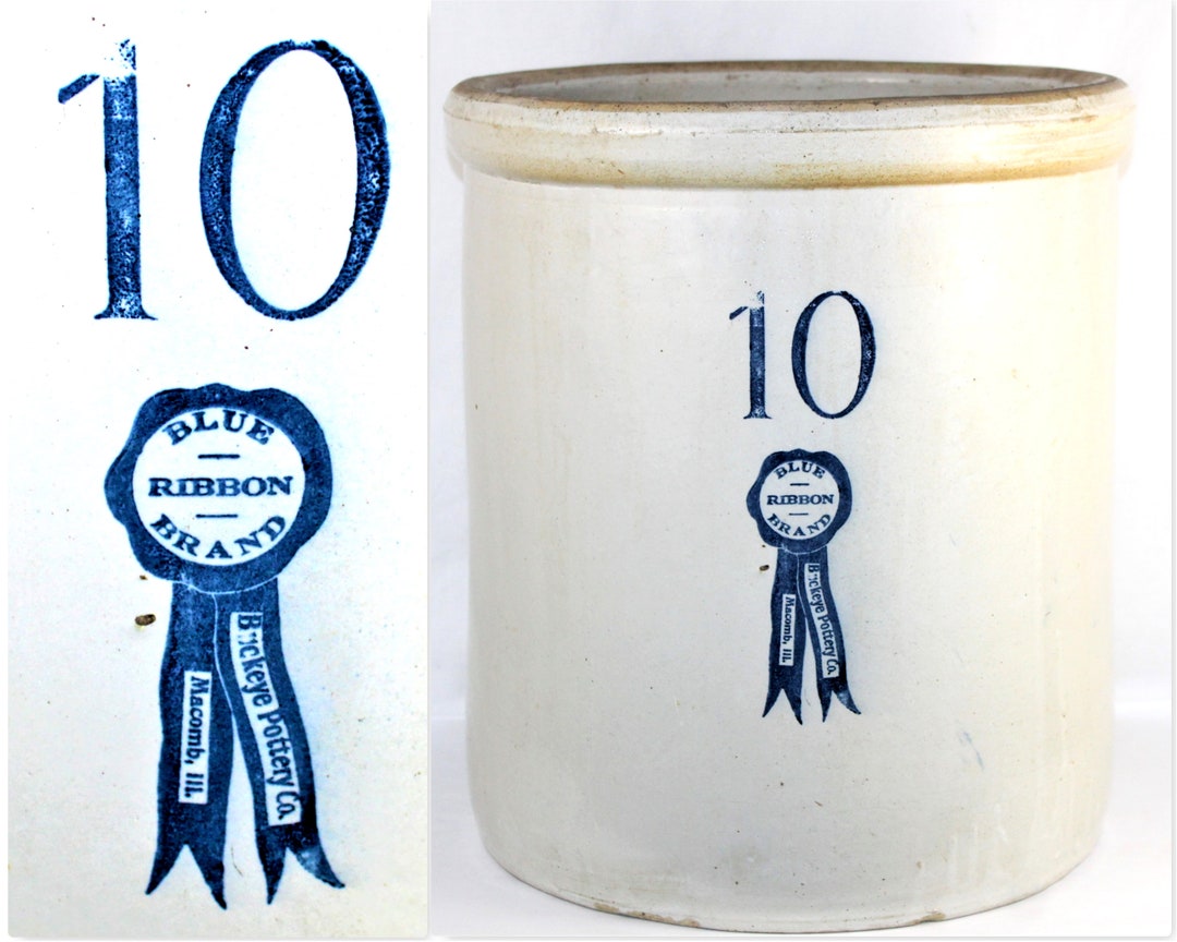 Antique Blue Ribbon Brand, 10 Gallon Crock, Buckeye Pottery Company of ...
