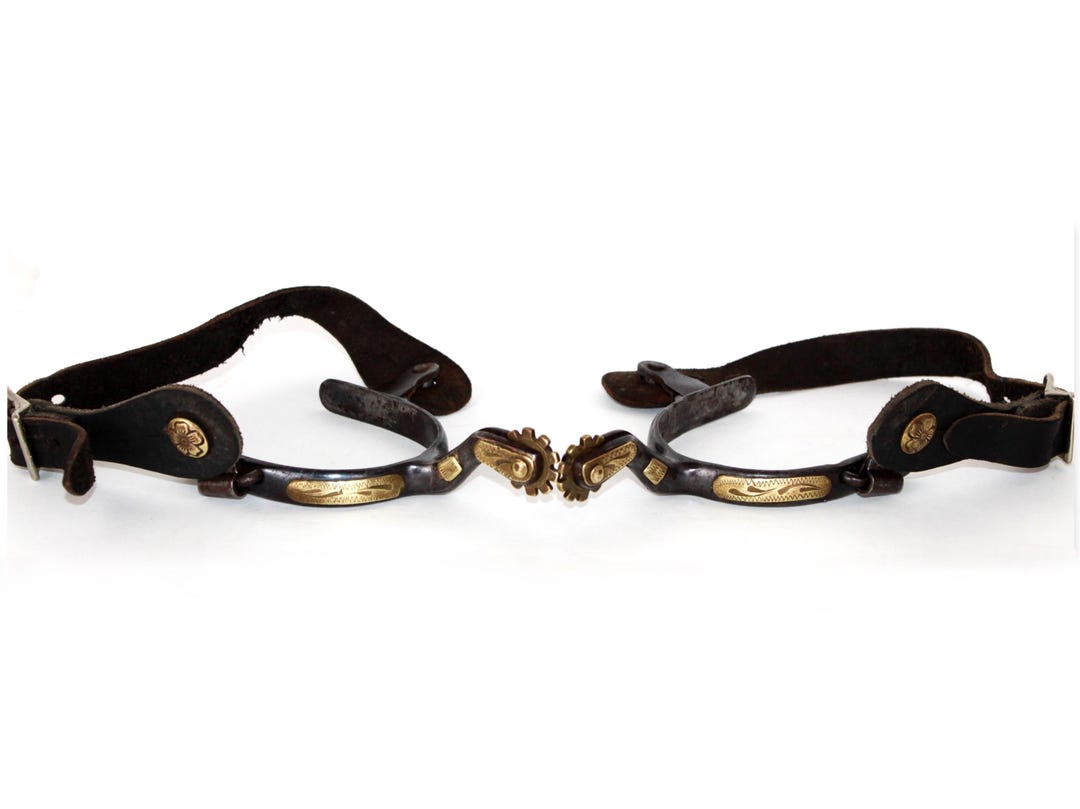 Vintage Western Brass Overlay Spurs: Antique Cowboy Rodeo Americana ...
