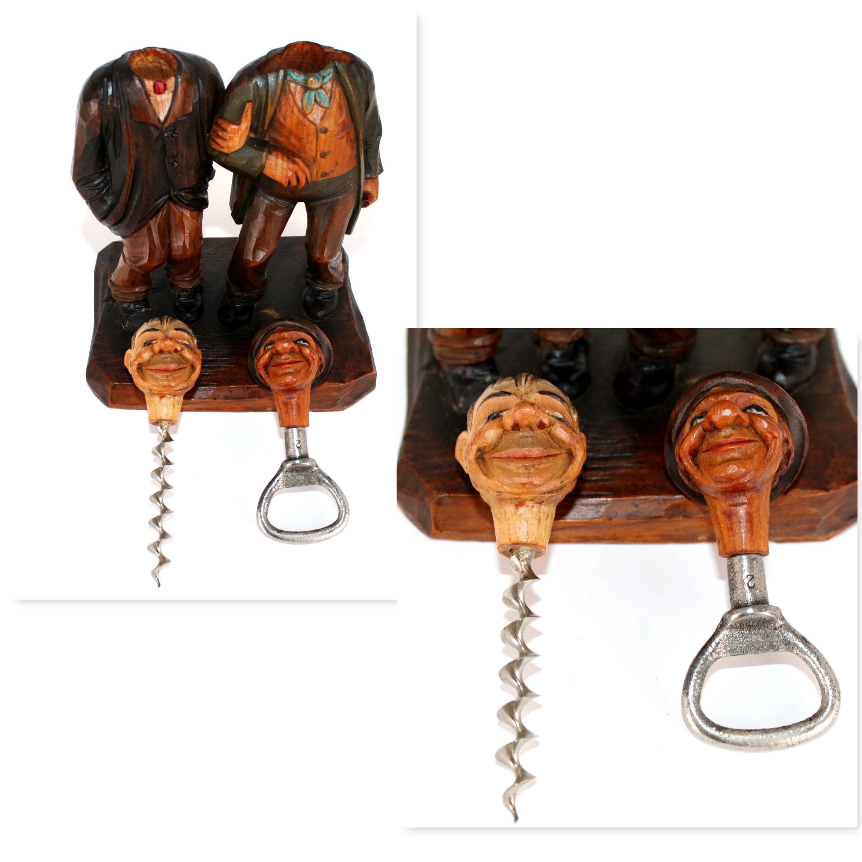 Antique ANRI Hand Carved Italian Barware, Anri Wood Figural Barware Set ...