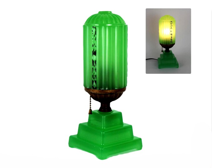 Art Deco Jadeite Glass Boudoir Lamp - Etsy