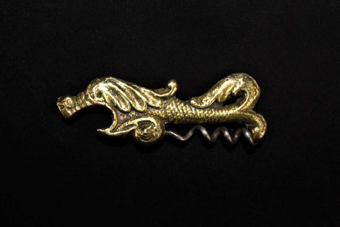 Antique Brass Sea Serpent Shaped Folding Pocket Corkscrew With | Etsy
