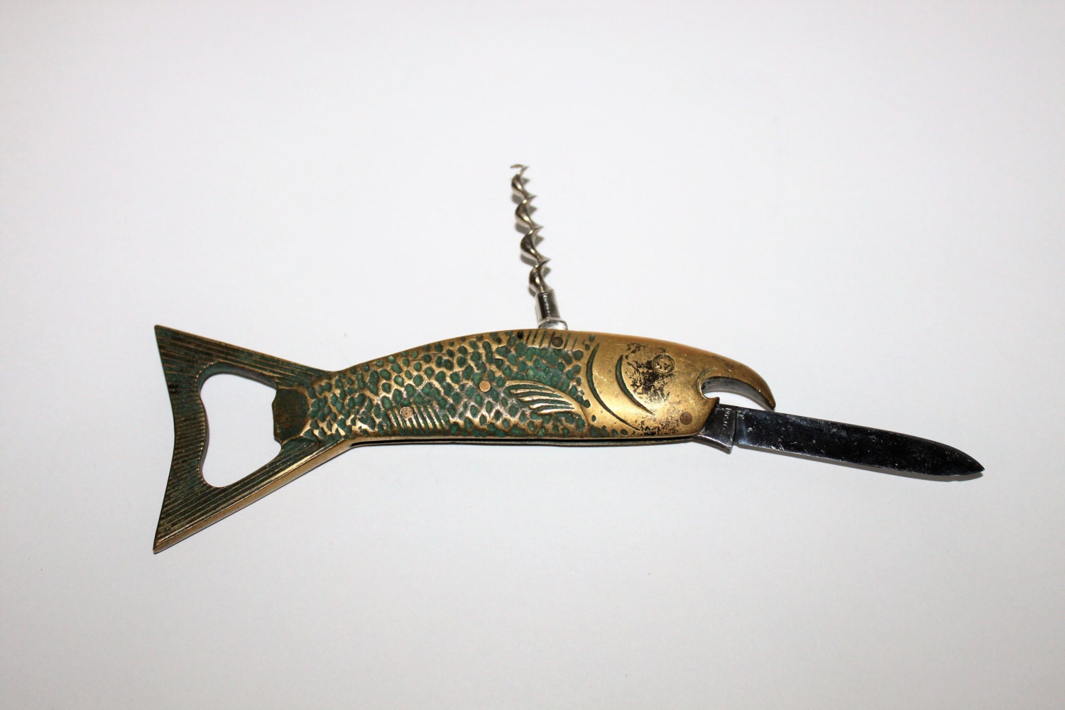 Mid Century Barware, German Koi Fish Knife, Corkscrew, Wine Opener, 1950s