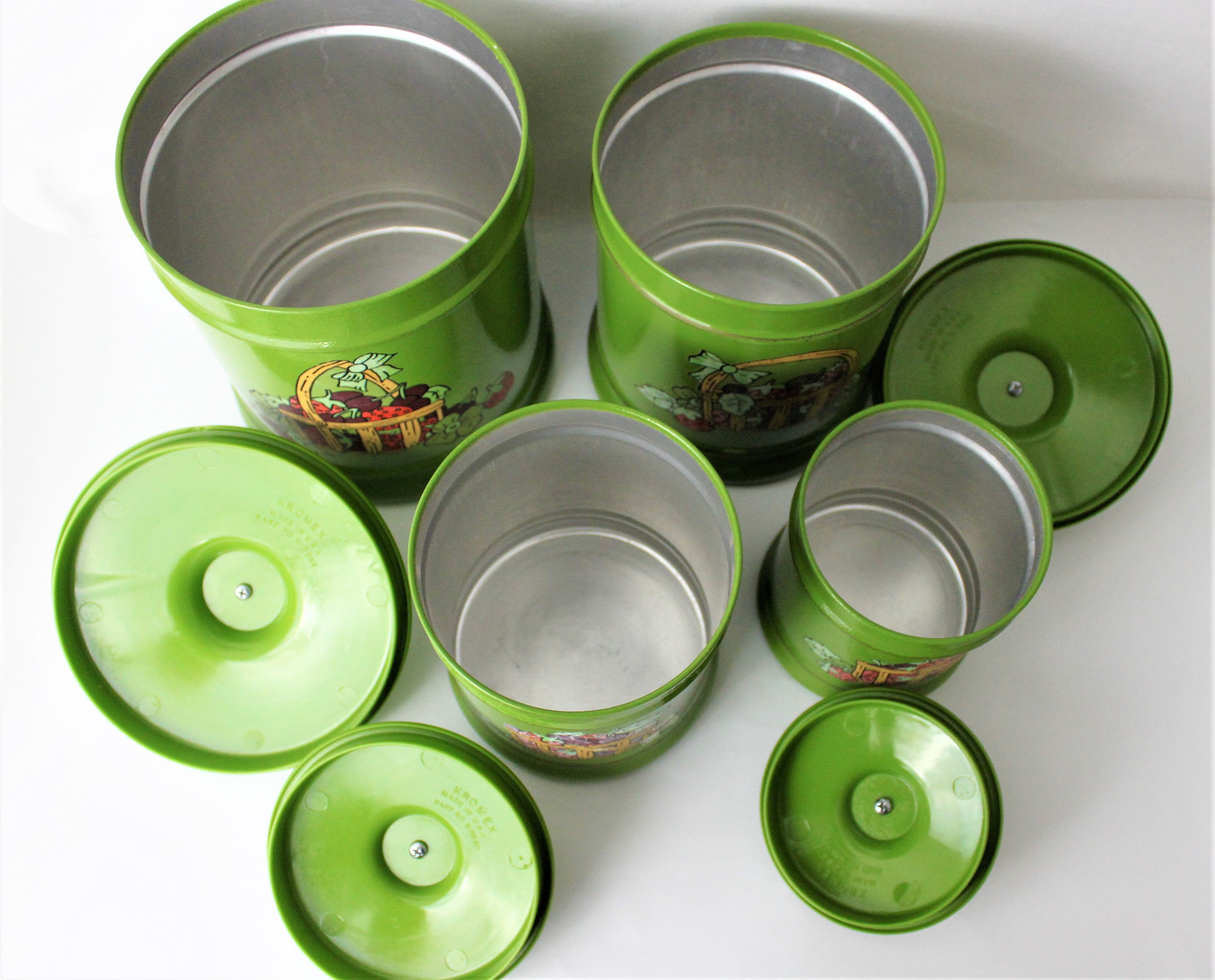 Vintage 1970s Kromex Green Canister Set