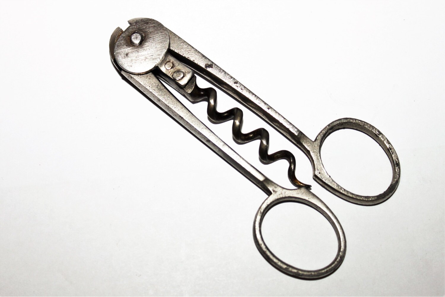 Antique Victorian Era French Scissor Style Champagne Nippers with Corkscrew