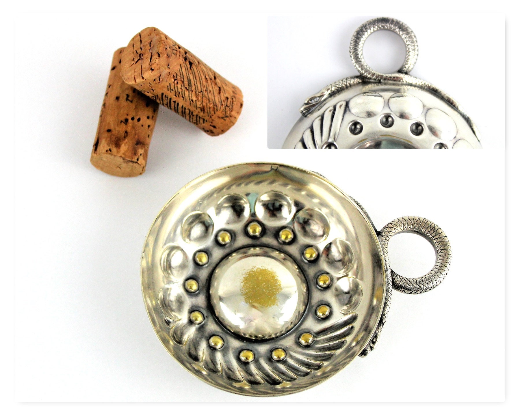 Vintage Barware, Snake Handle, Sommelier Tasting Cup, Tastevin Cup