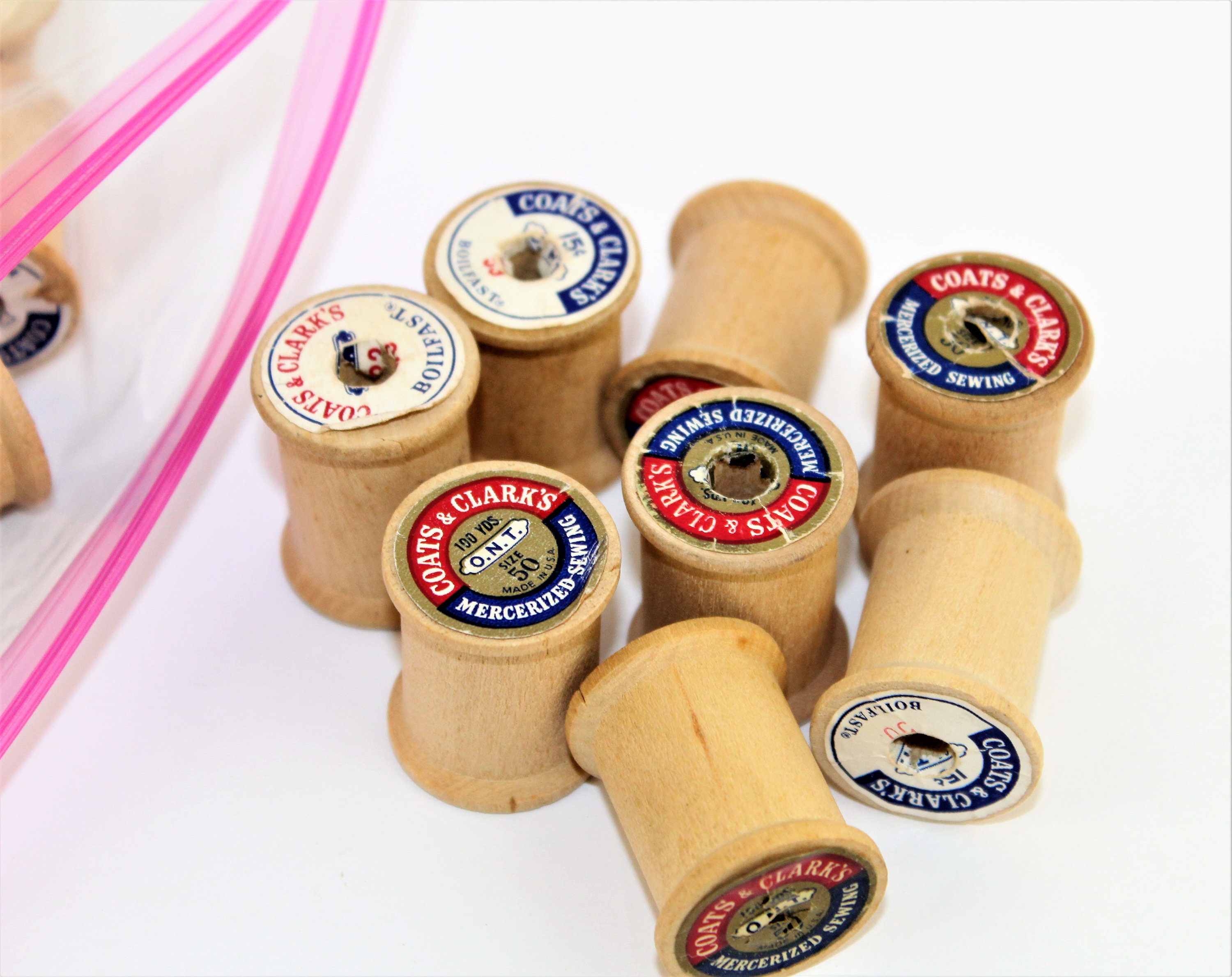 48 Vintage Wooden Coats and Clark Thread Spools, Wooden Spools