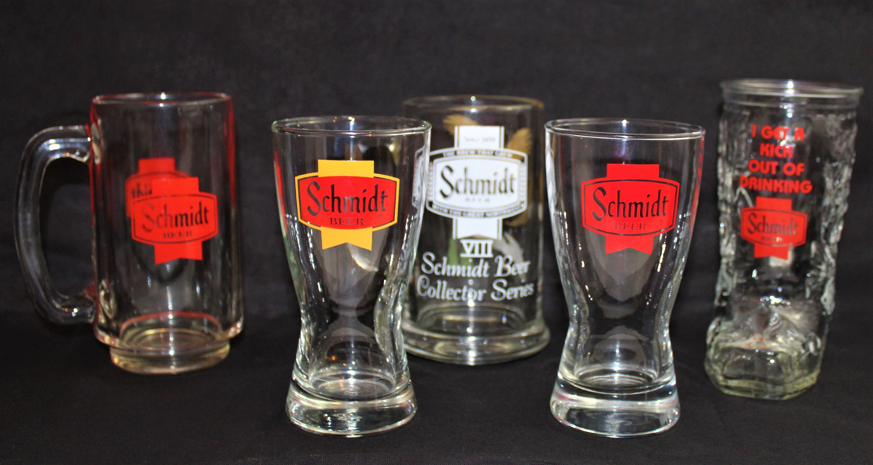 Five Vintage Schmidt Beer Glasses Collectible Breweriana Retro Barware T