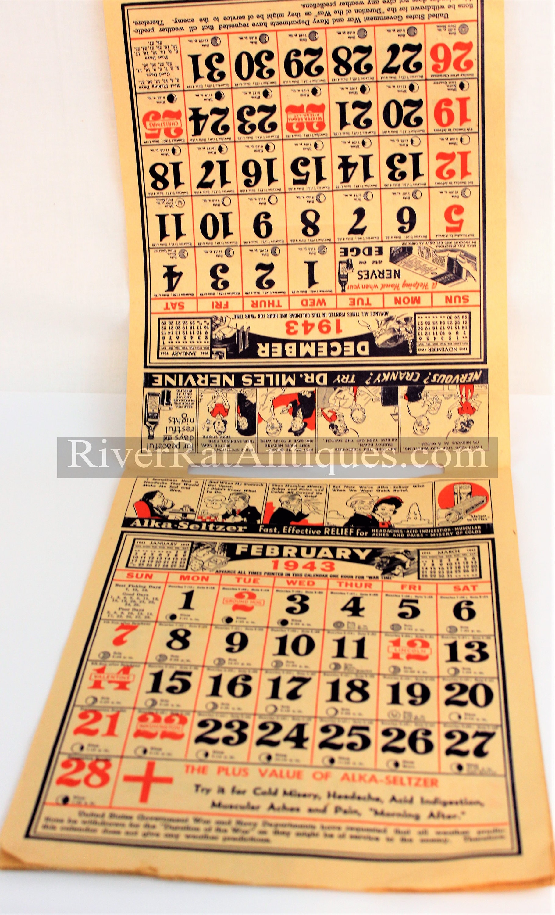 Vintage 1943 Drug Store Calendar, WWII