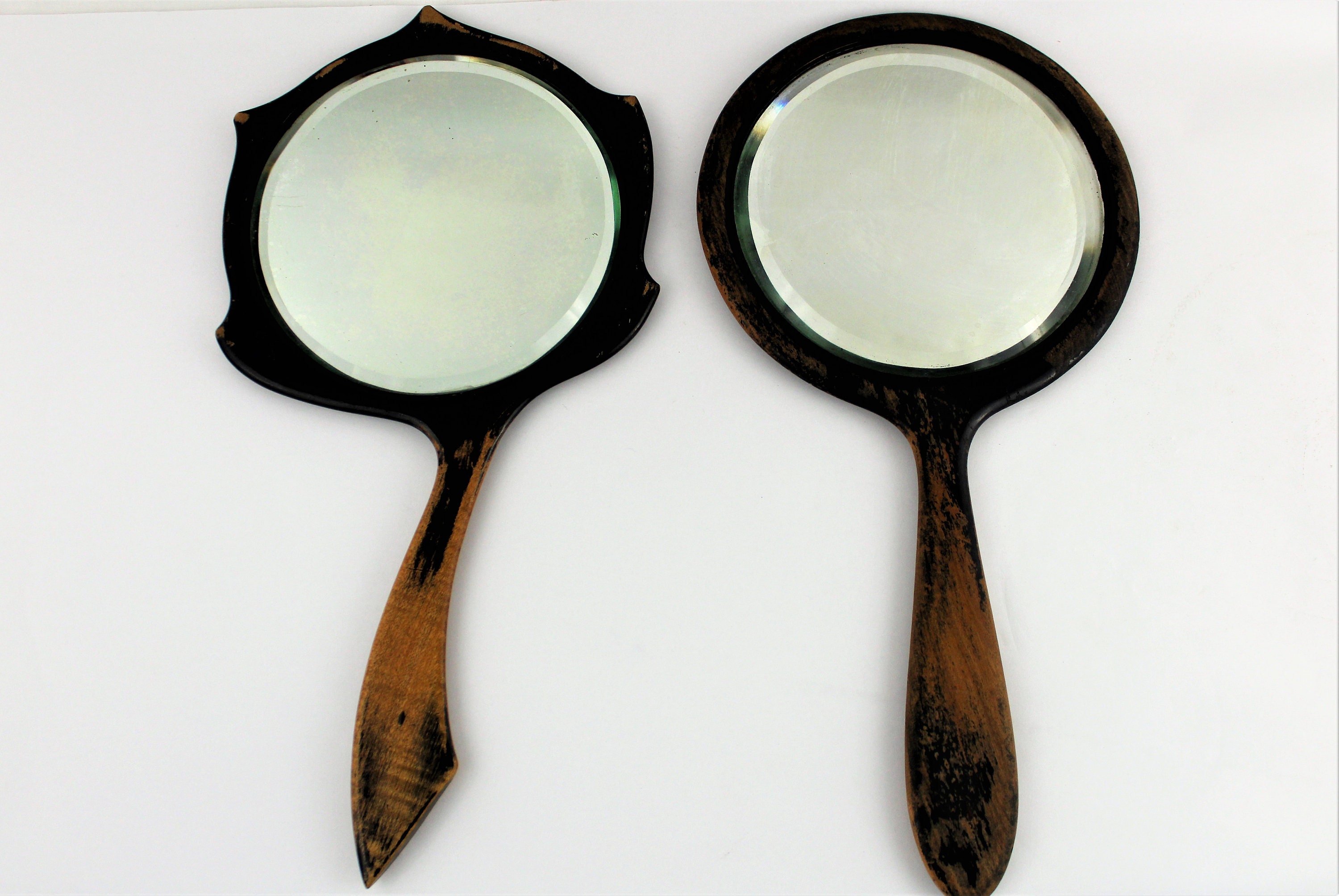Antique Pair of Wood Frame Hand Mirrors