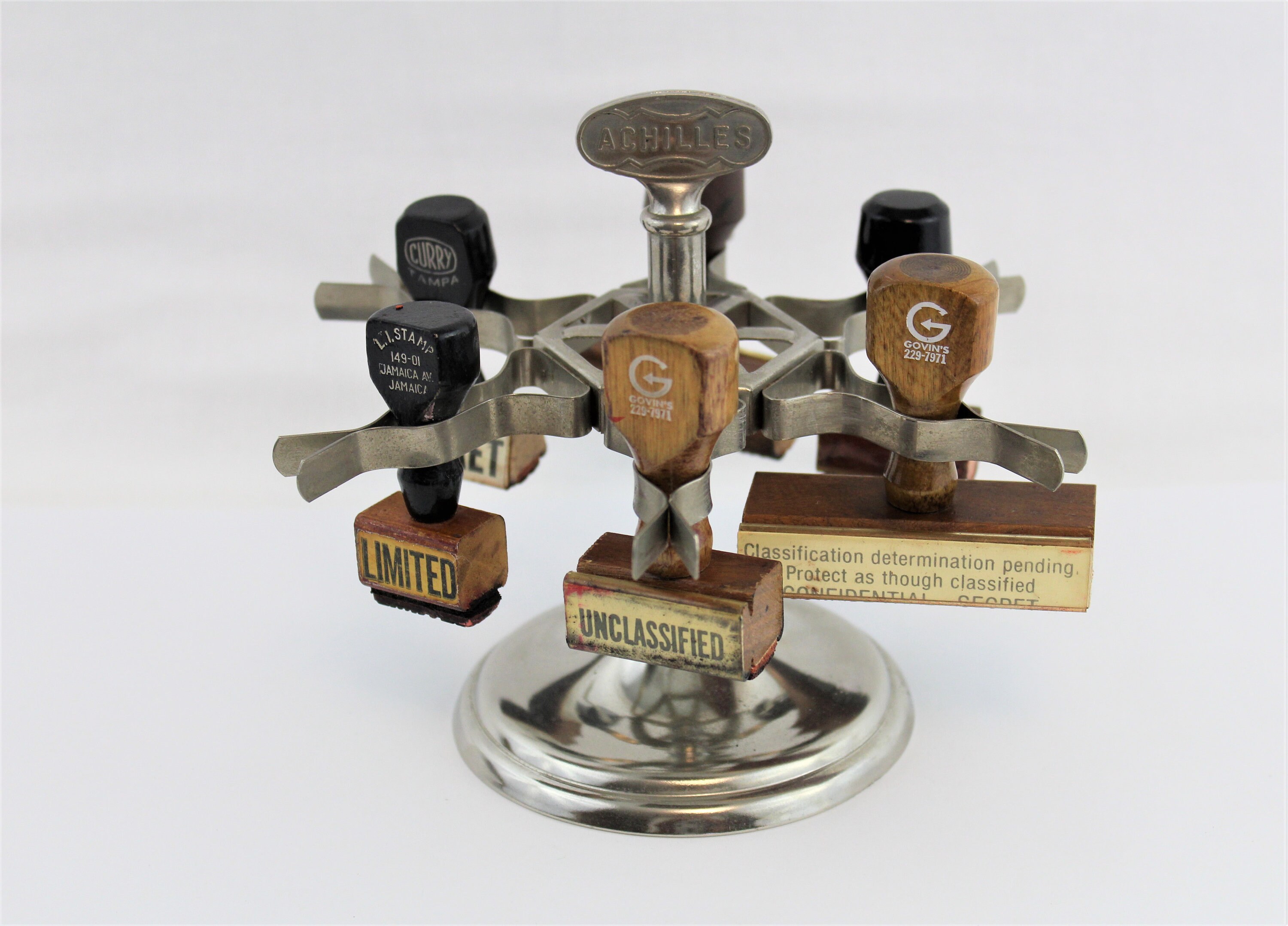 Vintage Achilles Revolving Rubber Stamp Holder with Rubber Stamps