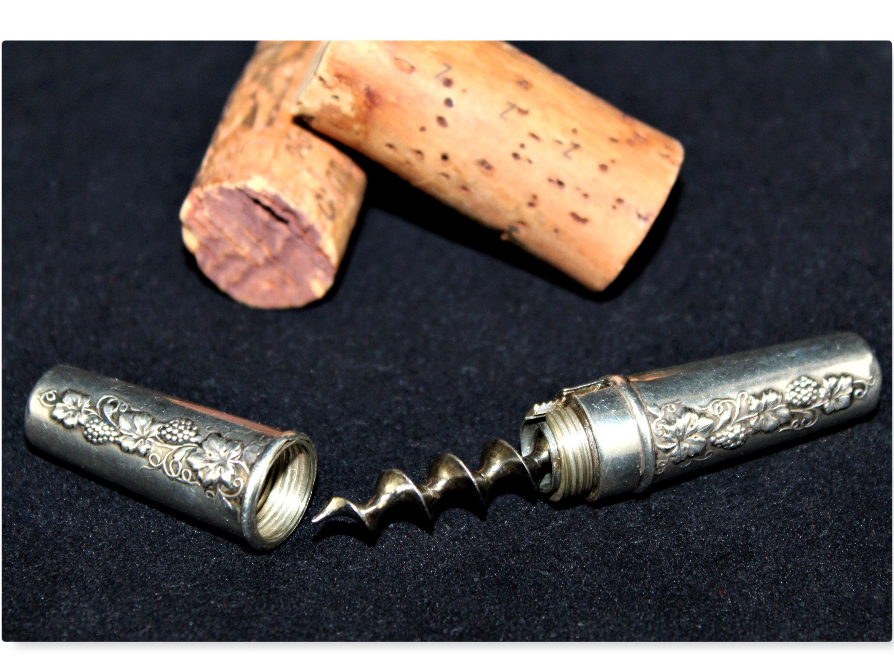 Antique Silver Roundlet Style Corkscrew, Wine Bottle Opener