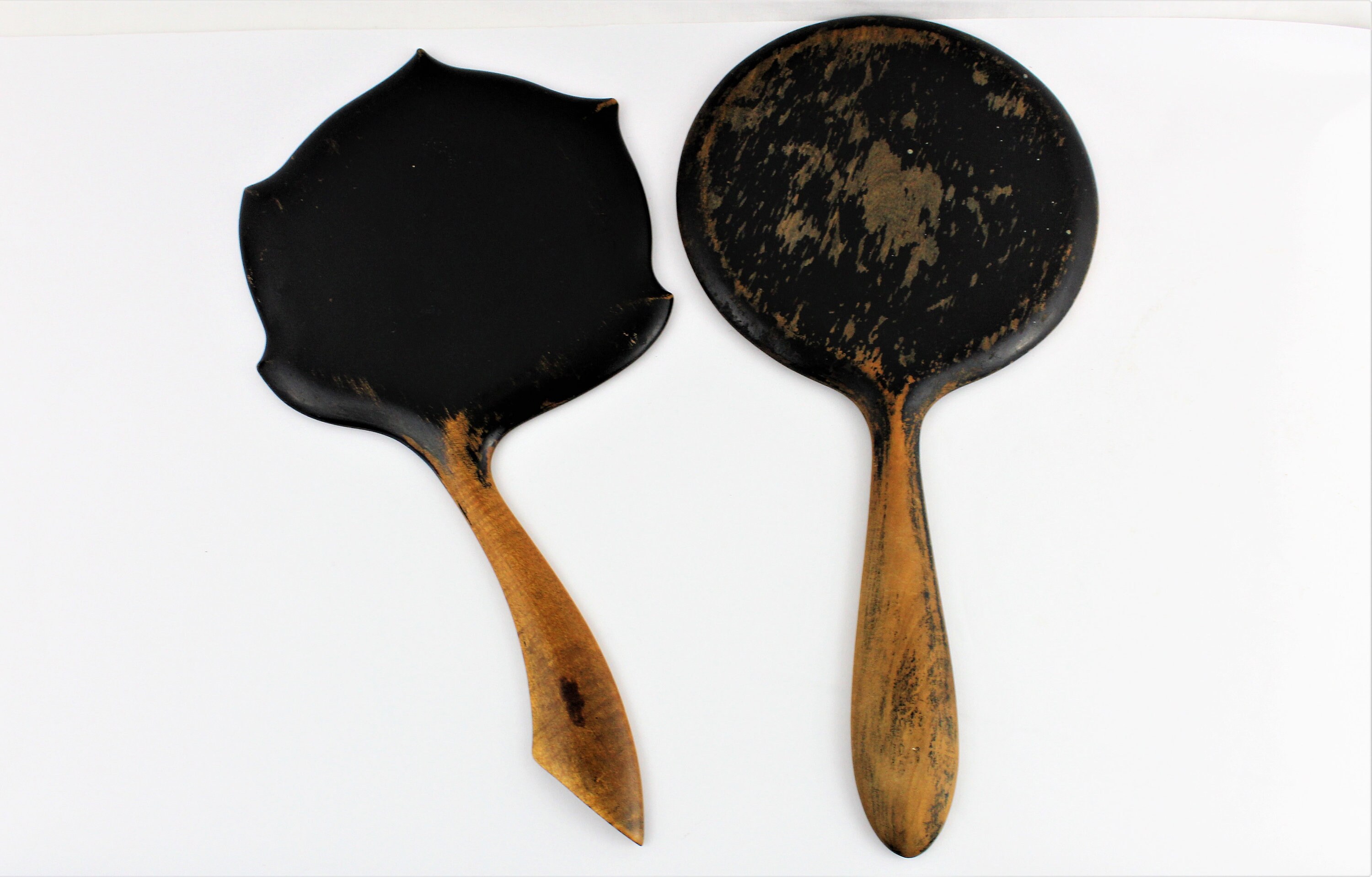 Antique Pair of Wood Frame Hand Mirrors