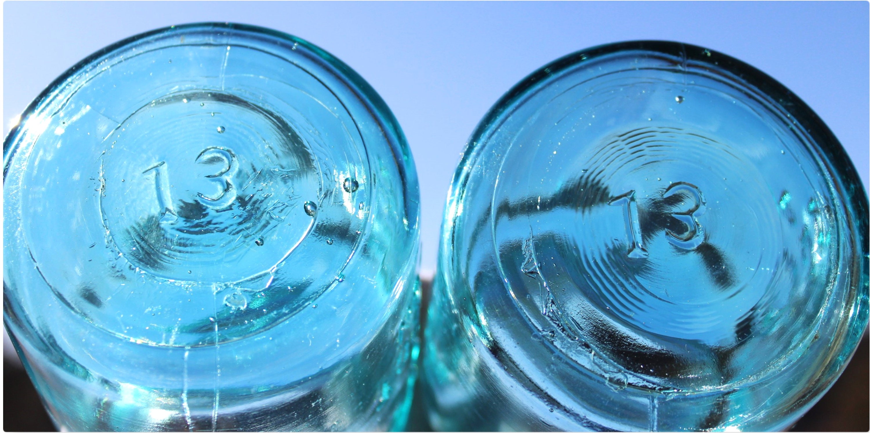 Pair of Lucky Number 13 Blue Pint Ball Fruit Jars