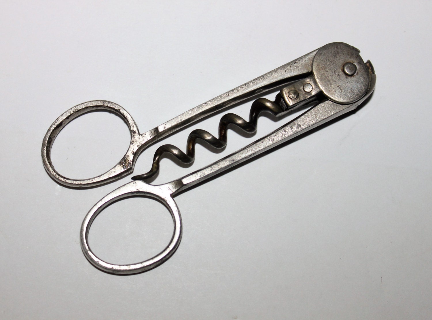Antique Victorian Era French Scissor Style Champagne Nippers with Corkscrew