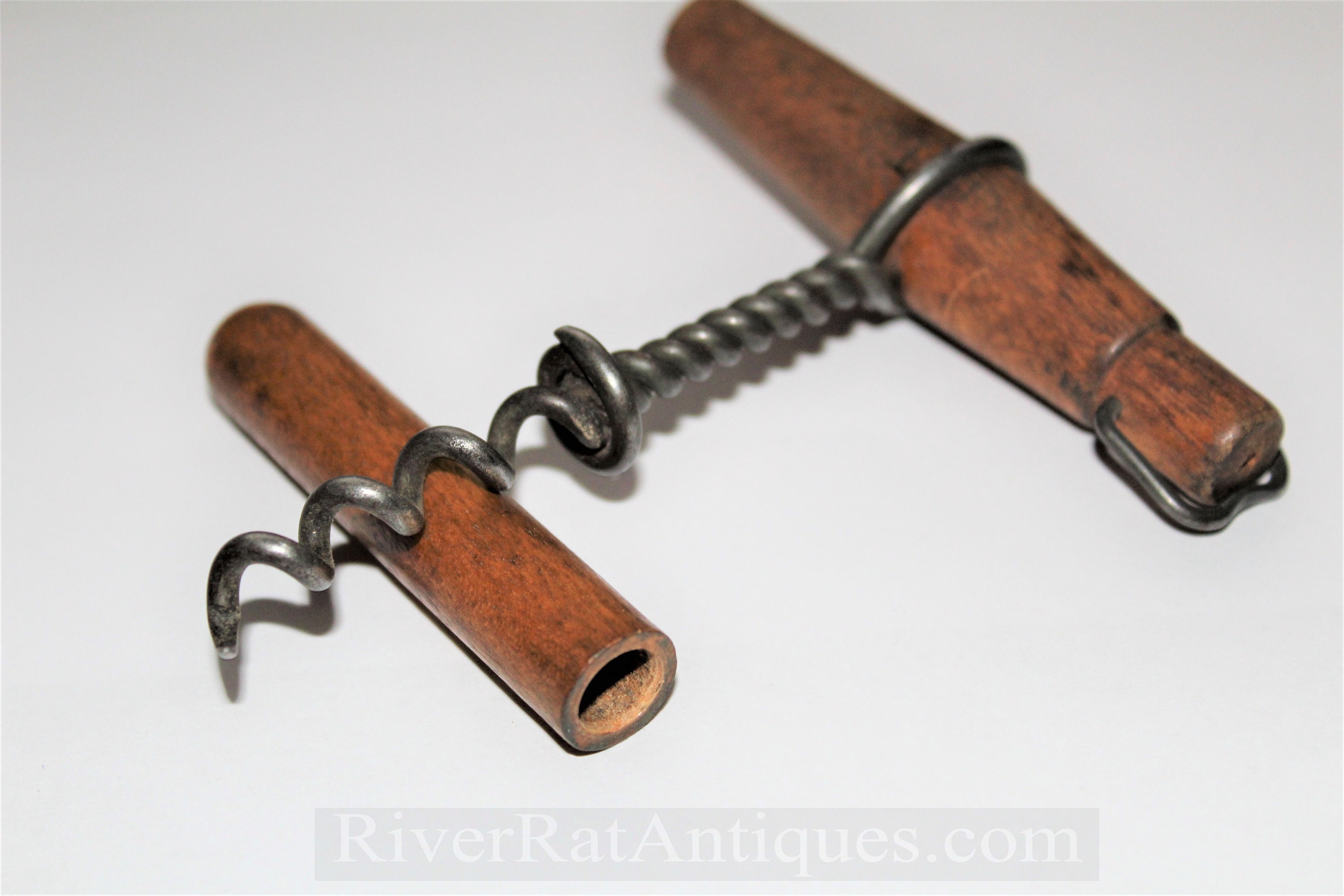 Antique William Rockwell Clough Wood T-Style Corkscrew with Wood Sheath ...