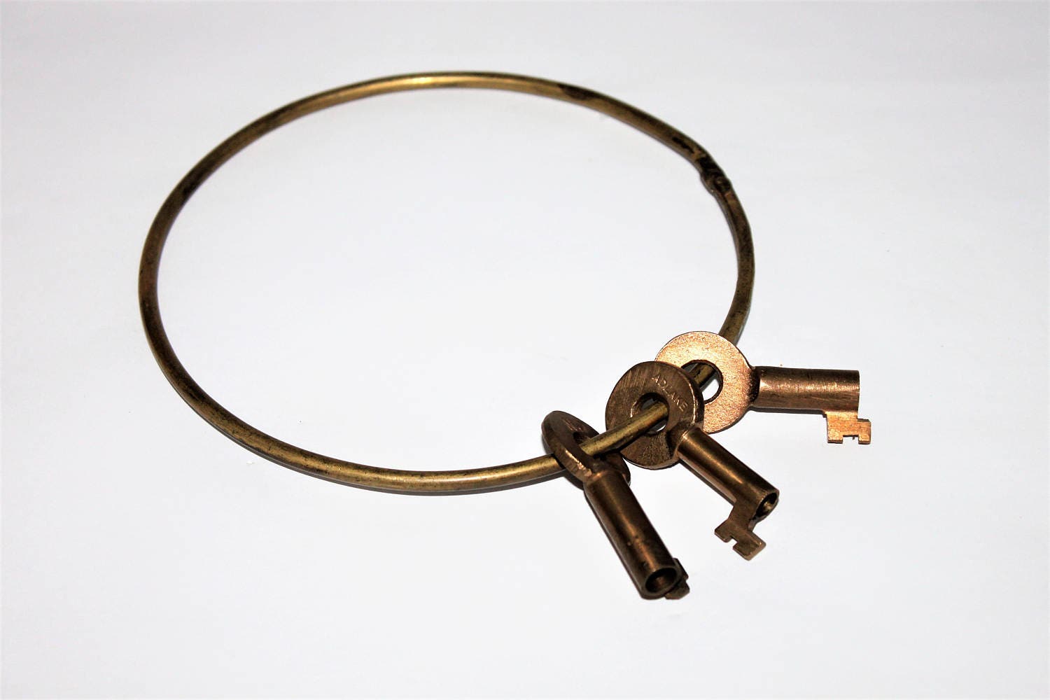 Vintage Railroad Conductors Brass Keyring with Three Brass Hollow Barrel Lock Key