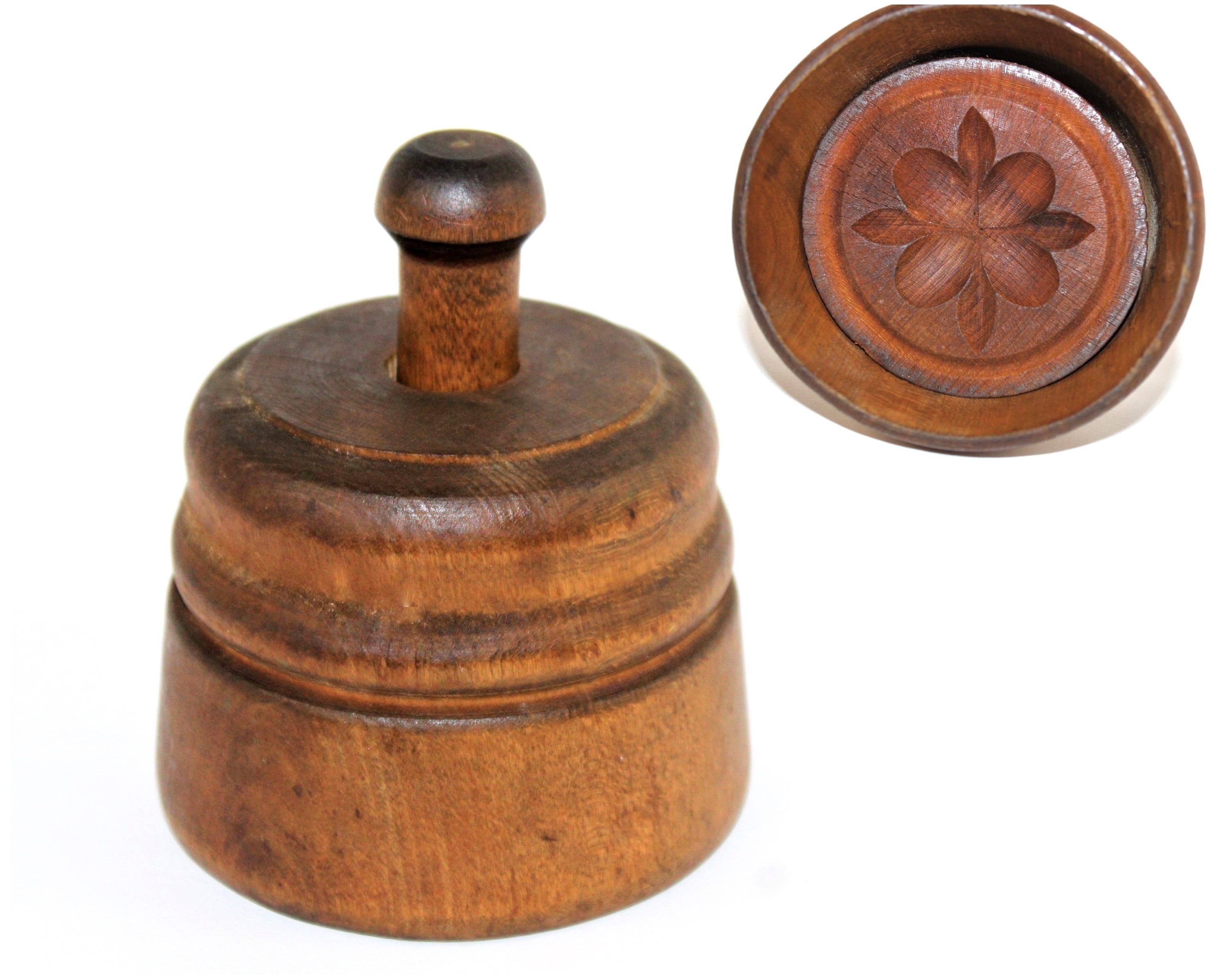 Antique Butter Press Mold with Flower Design