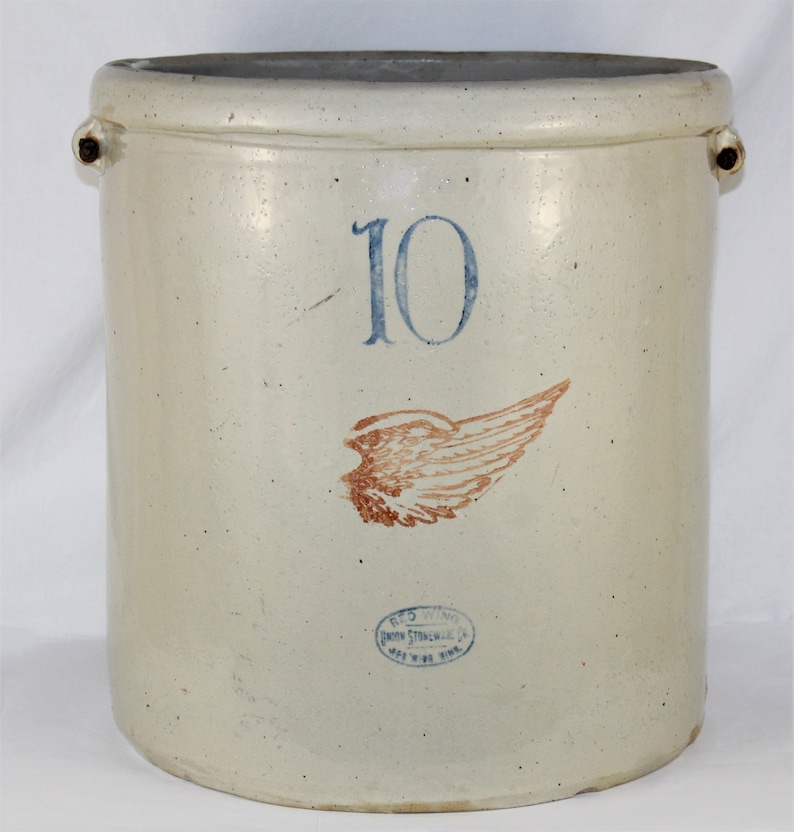Antique 1915 Red Wing Stoneware Crock: 10 Gallon, 6" Wing Logo - Etsy