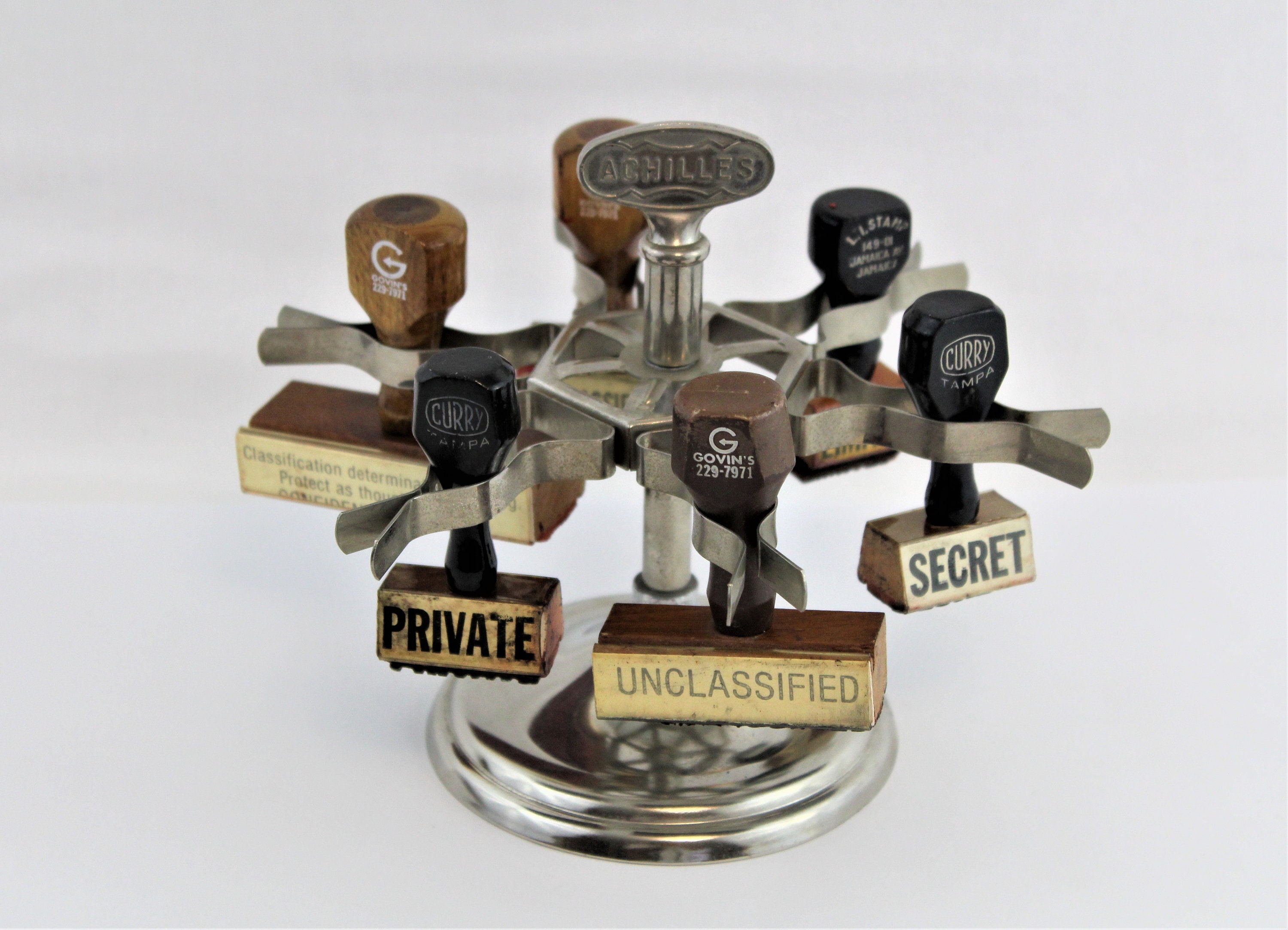 Vintage Achilles Revolving Rubber Stamp Holder with Rubber Stamps