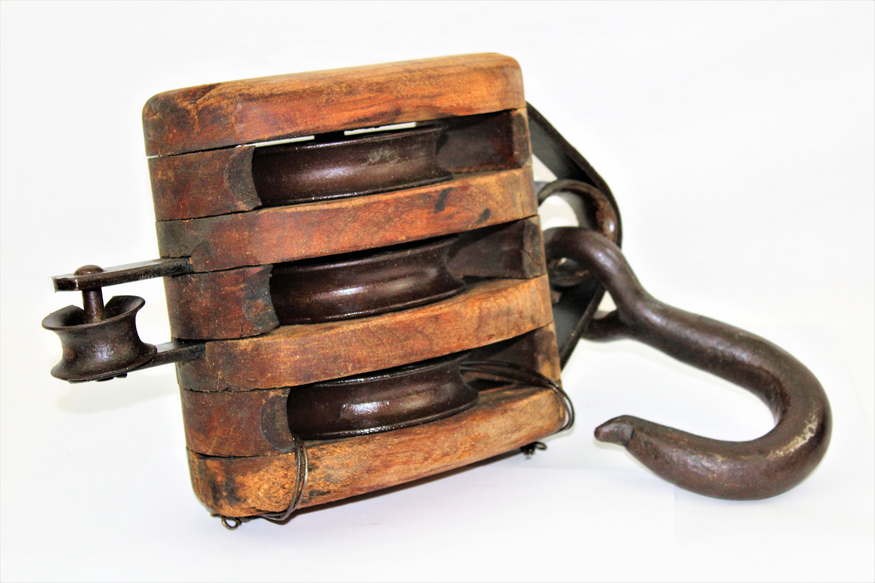 Antique Barn Pulley / Large Triple Rope Wood Pulley / Farm Ware ...