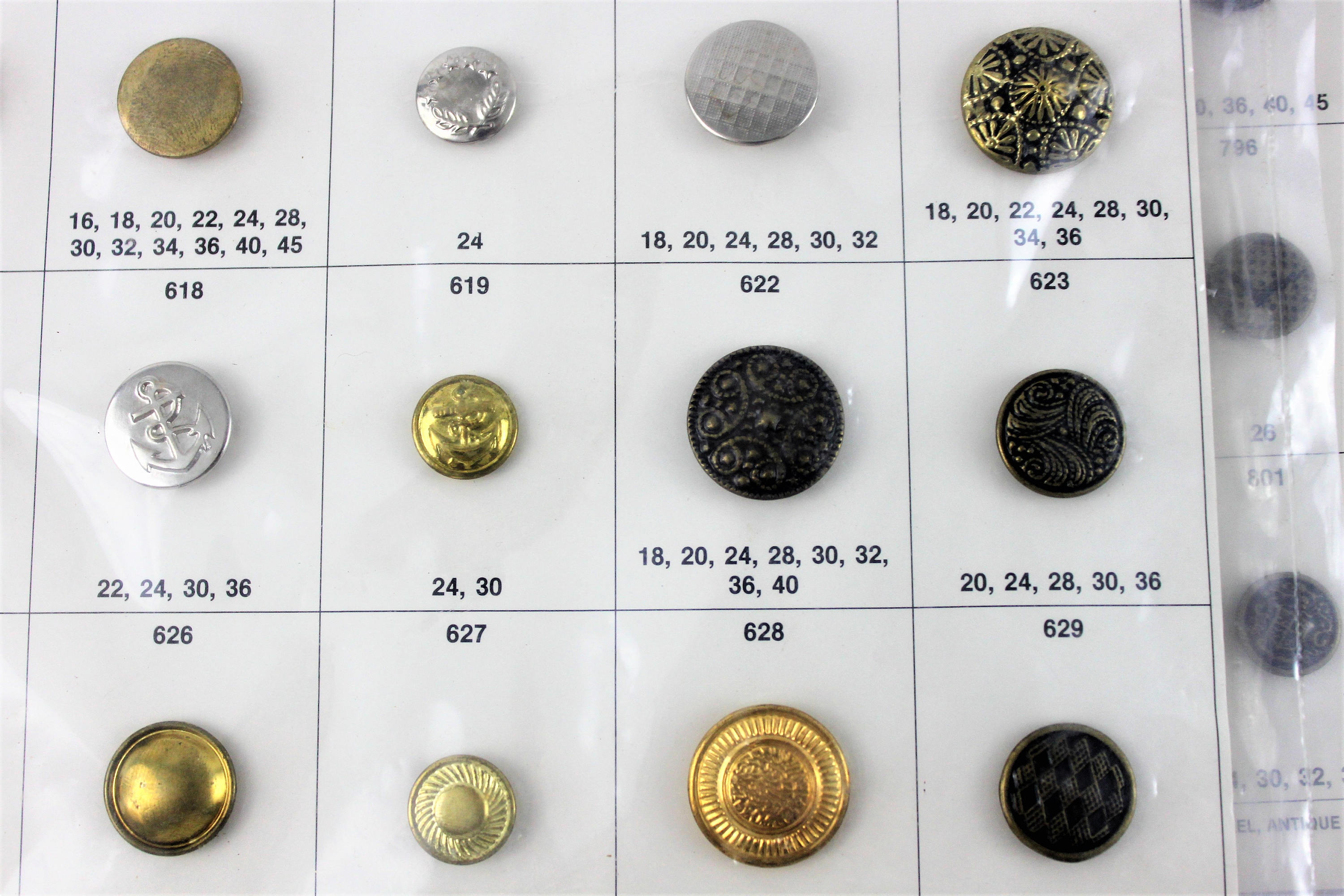 Three Vintage 1960s Button Merchandise Display Catalog Cards, Meatl Buttons