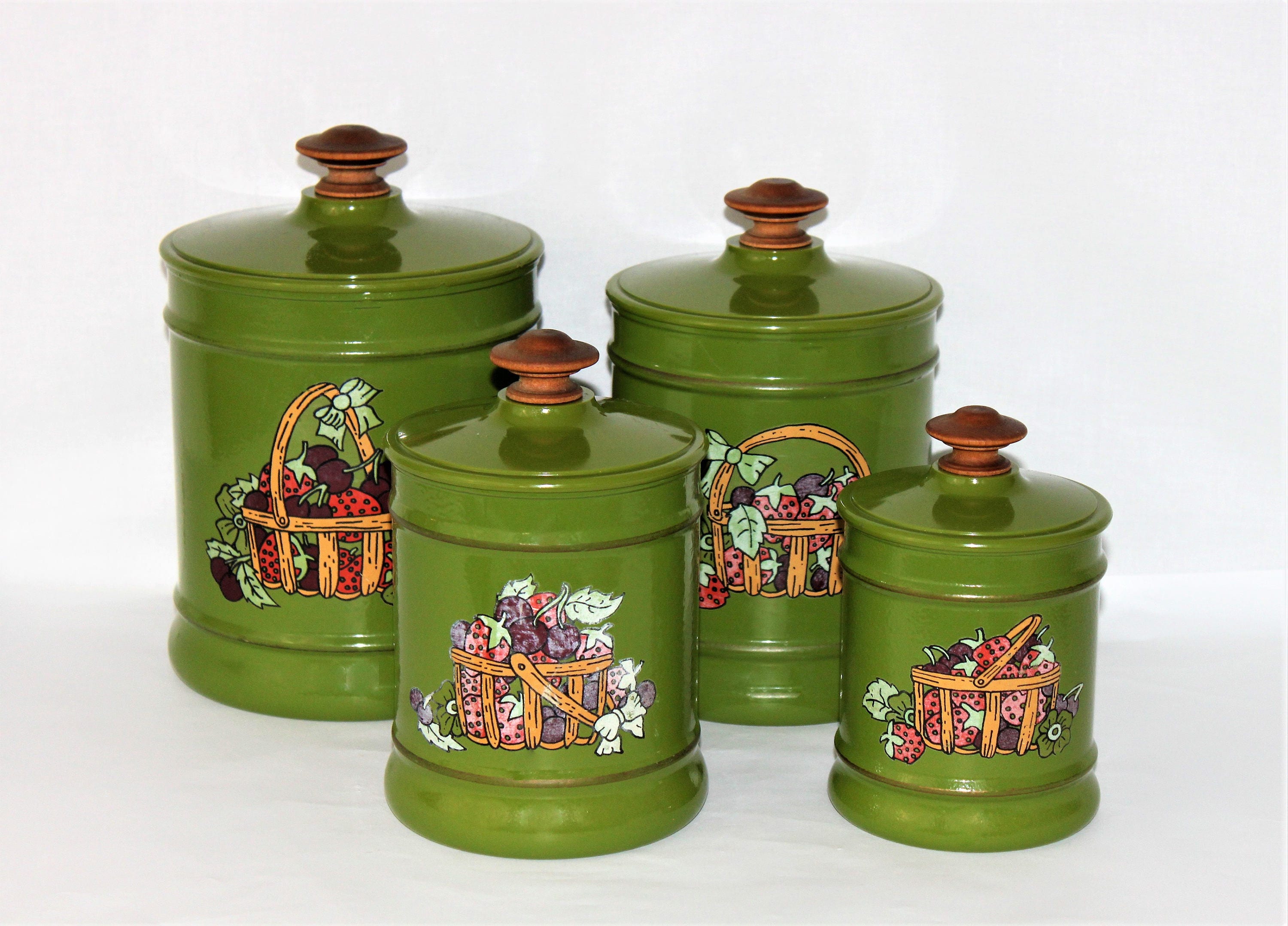 Vintage 1970s Kromex Green Canister Set