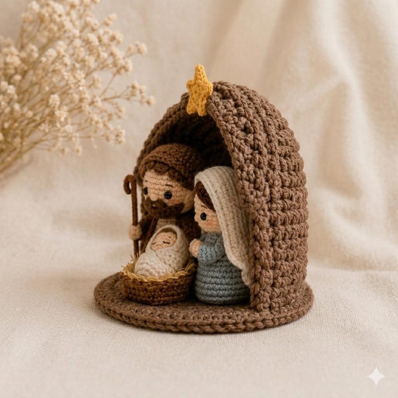 Crochet Nativity Set, Handmade Holy Family Christmas Decor, Catholic ...