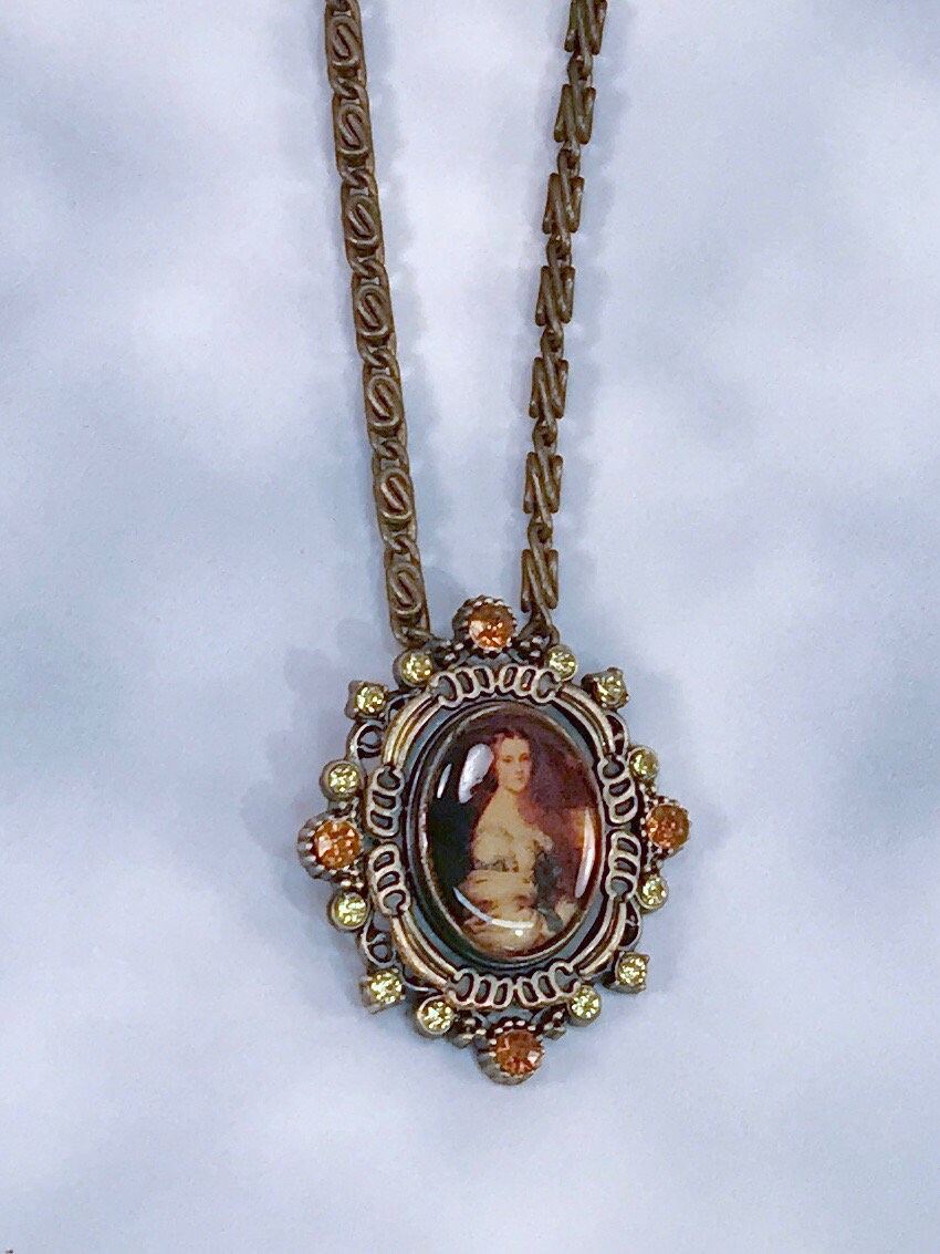 Painted Portrait Pendant on Antique Gold Toned Chain - Etsy