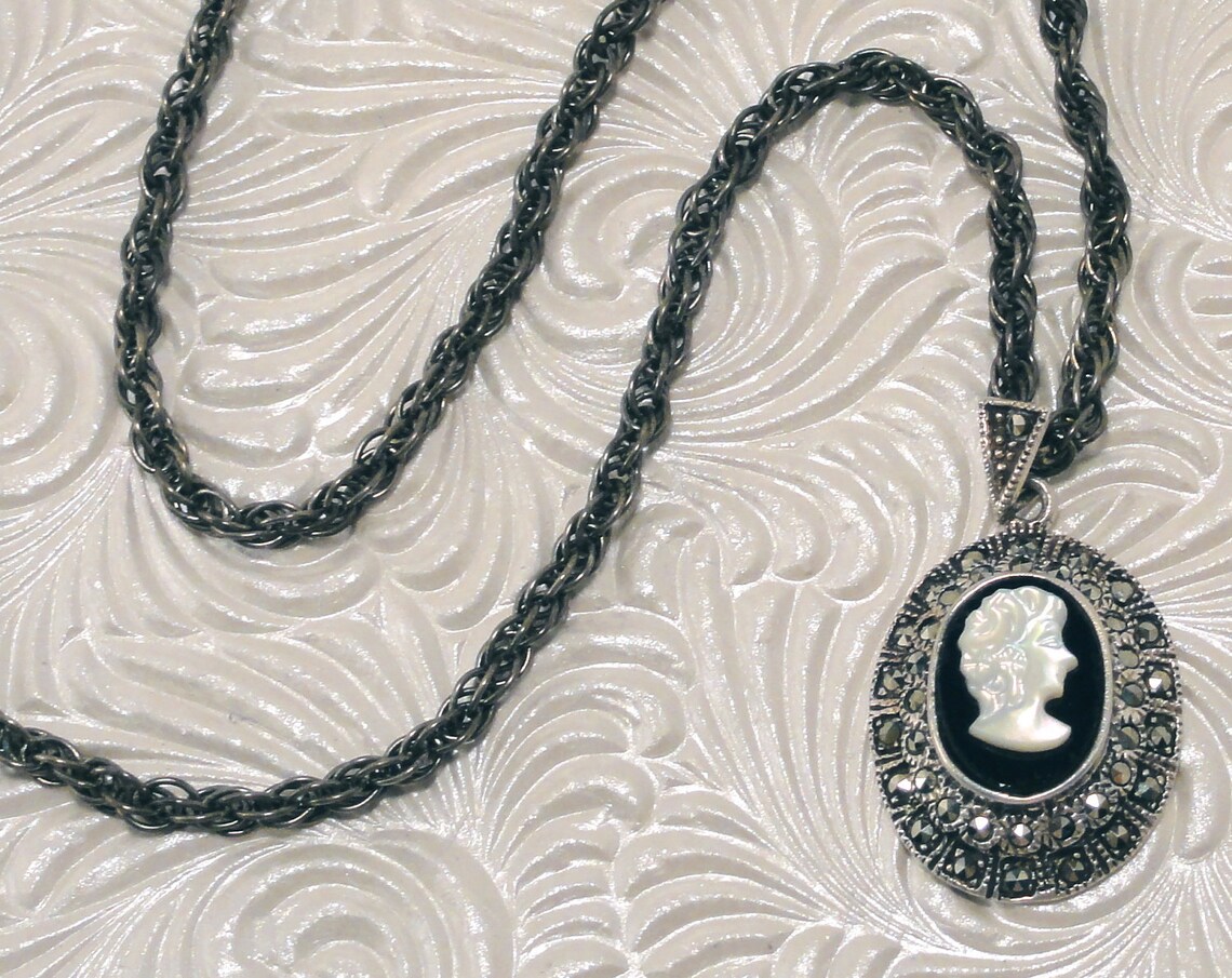 Marcasite Set Cameo on Italian Silver Chain - Etsy