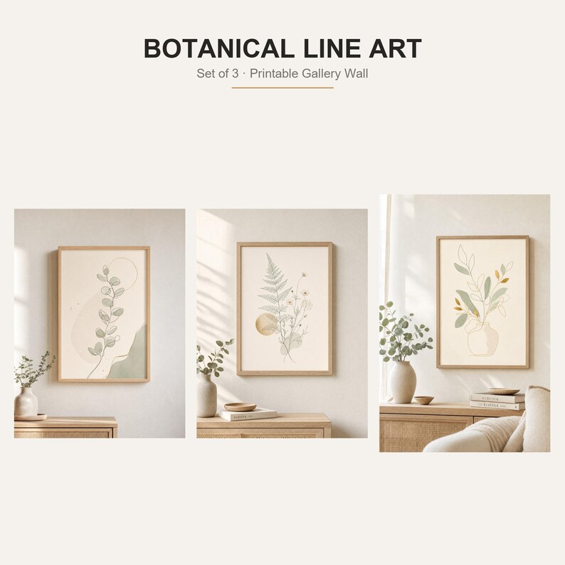 Botanical Line Art Set | Eucalyptus, Fern, Wildflower Prints (digital ...