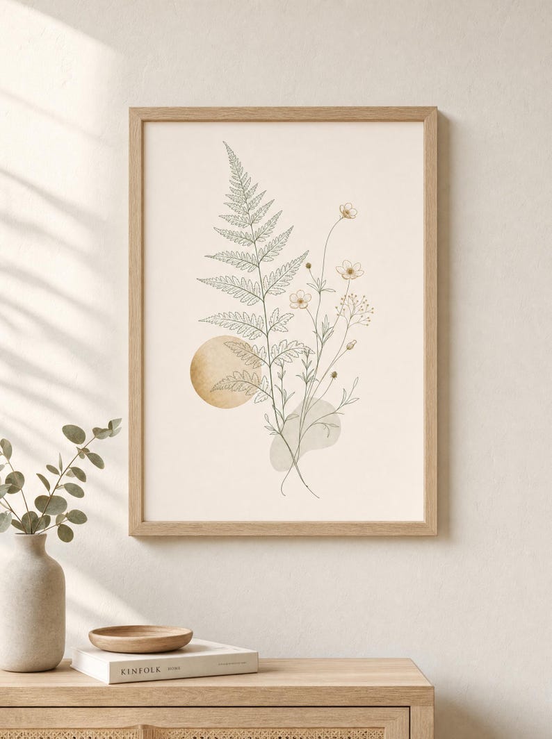 Botanical Line Art Set | Eucalyptus, Fern, Wildflower Prints (digital ...