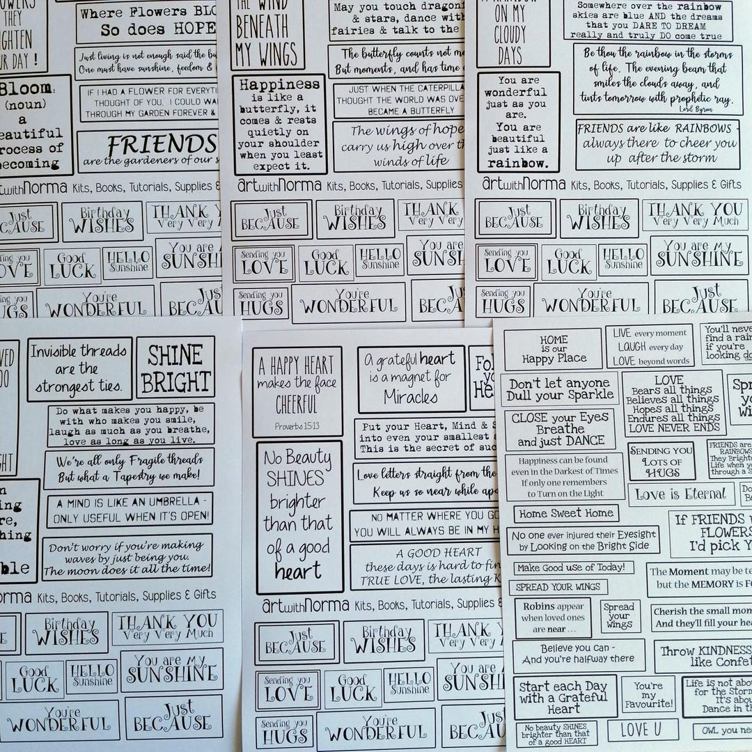 15 Sheets Bundle PRINTABLE DIGITAL Download Sentiment Sheets. Print and ...