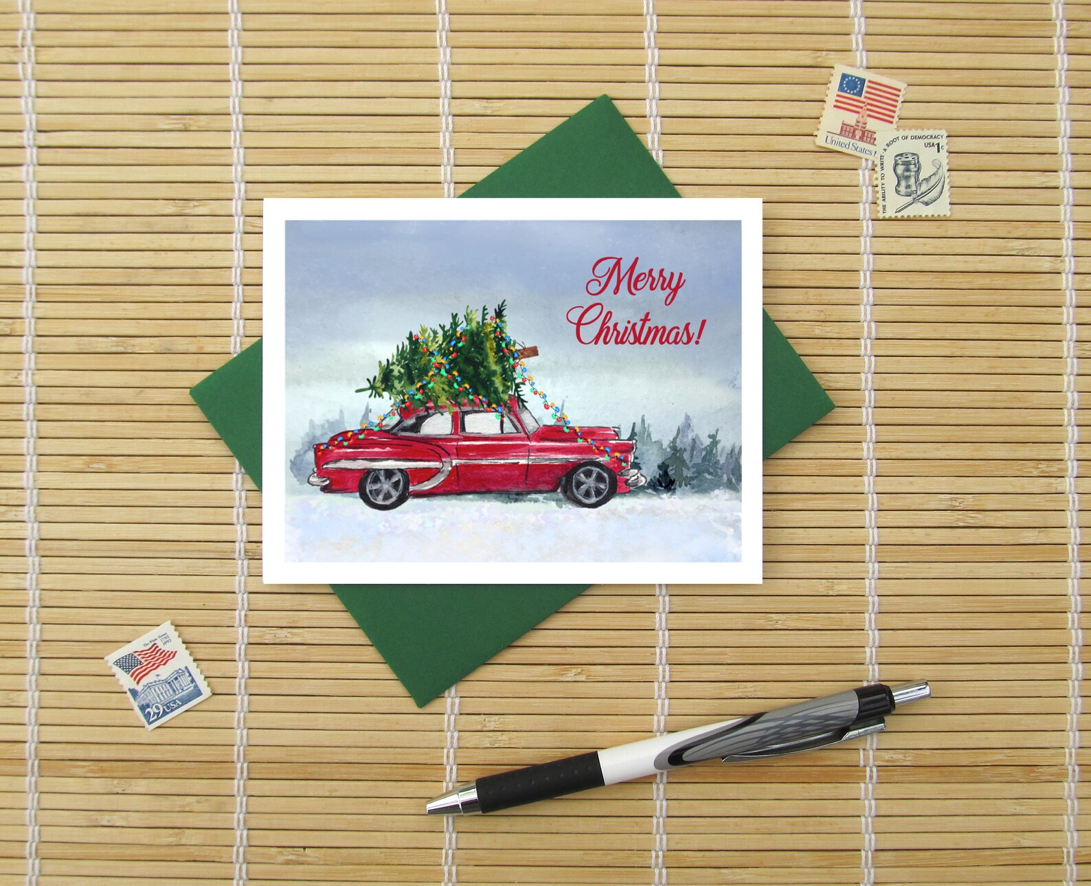 Vintage Car With Christmas Tree on Top / Funny Retro Humorous Classic ...