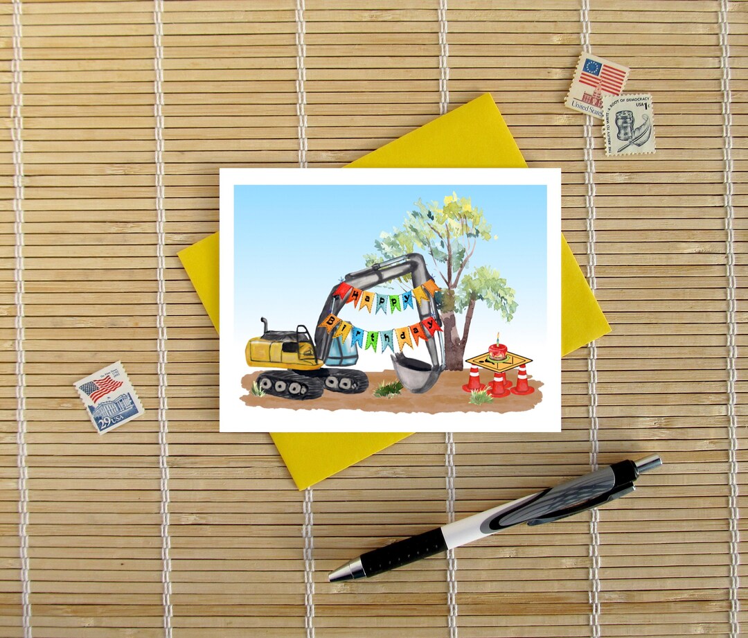 Happy Birthday! / Funny Cute Construction Earth Mover Backhoe Digger ...