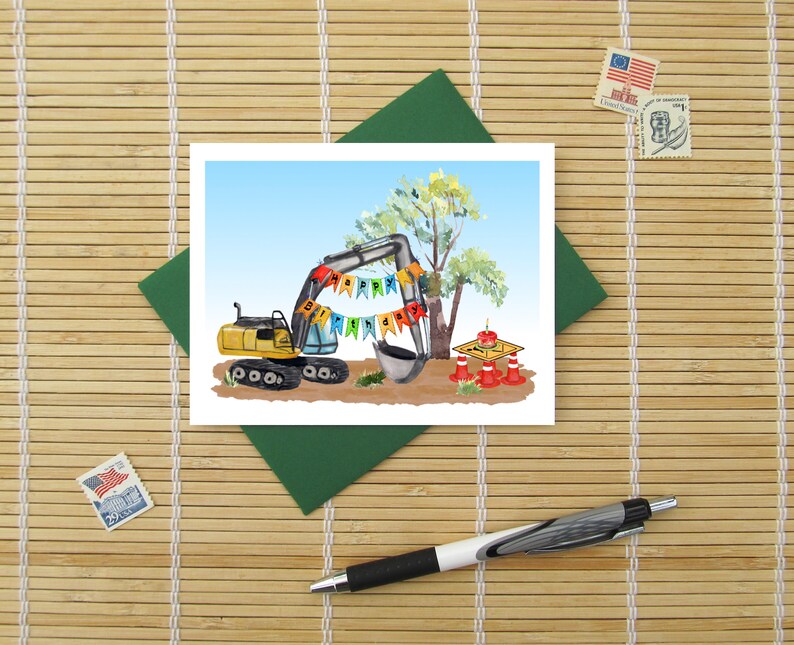 Happy Birthday / Funny Cute Construction Earth Mover Backhoe | Etsy