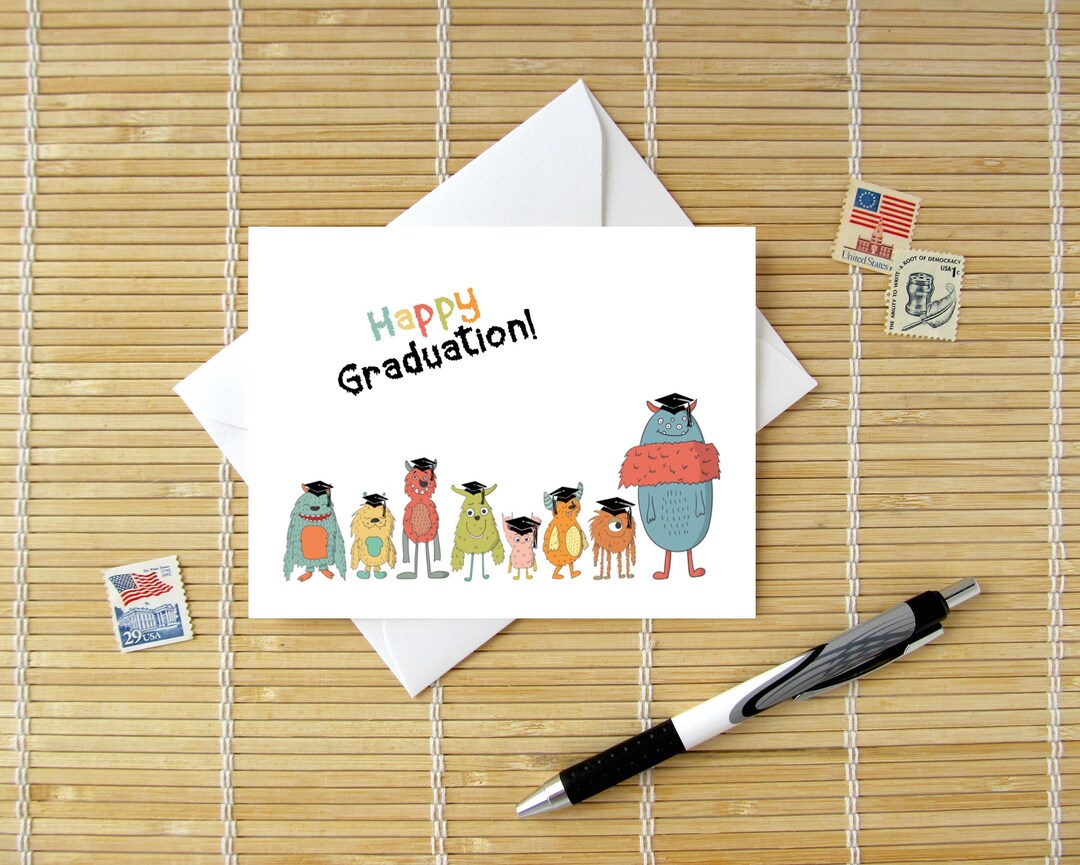 Happy Graduation Card / Cute Monsters Graduation Card / Congrats Grad ...